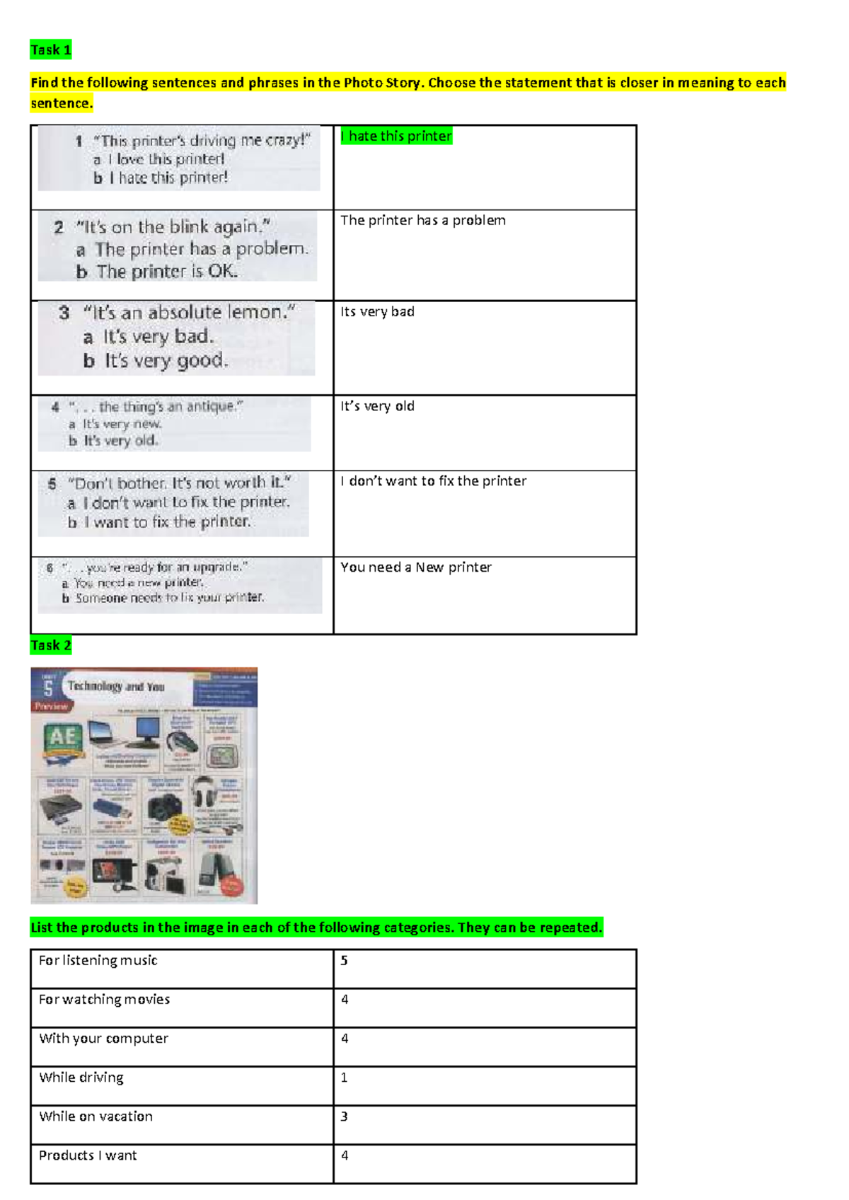 English TASK 2 - Task 1 Find the following sentences and phrases in the Photo Story. Choose the ...