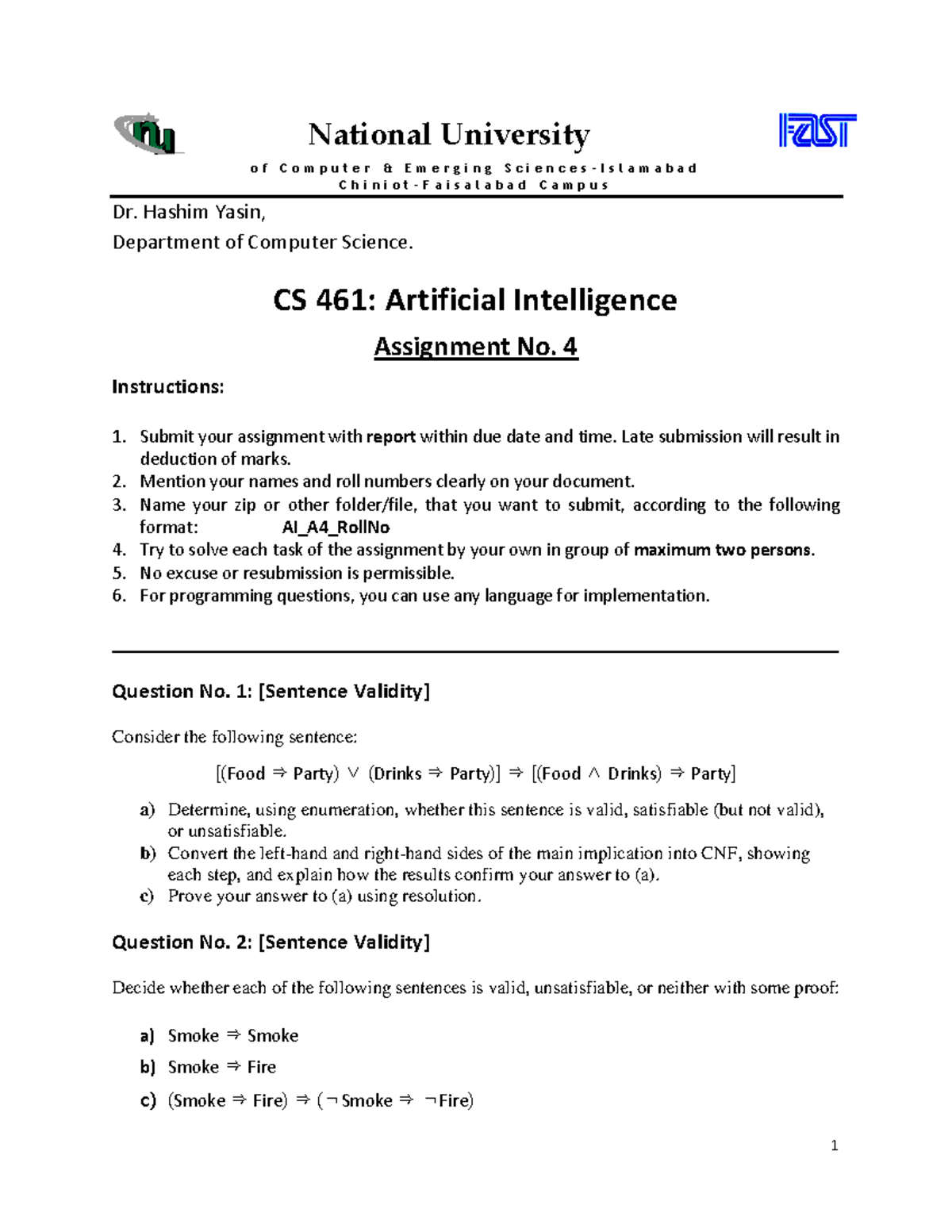 CS 461-Spring 2021 -Artificial Intelligence-A4 - Artifical Intelligence ...