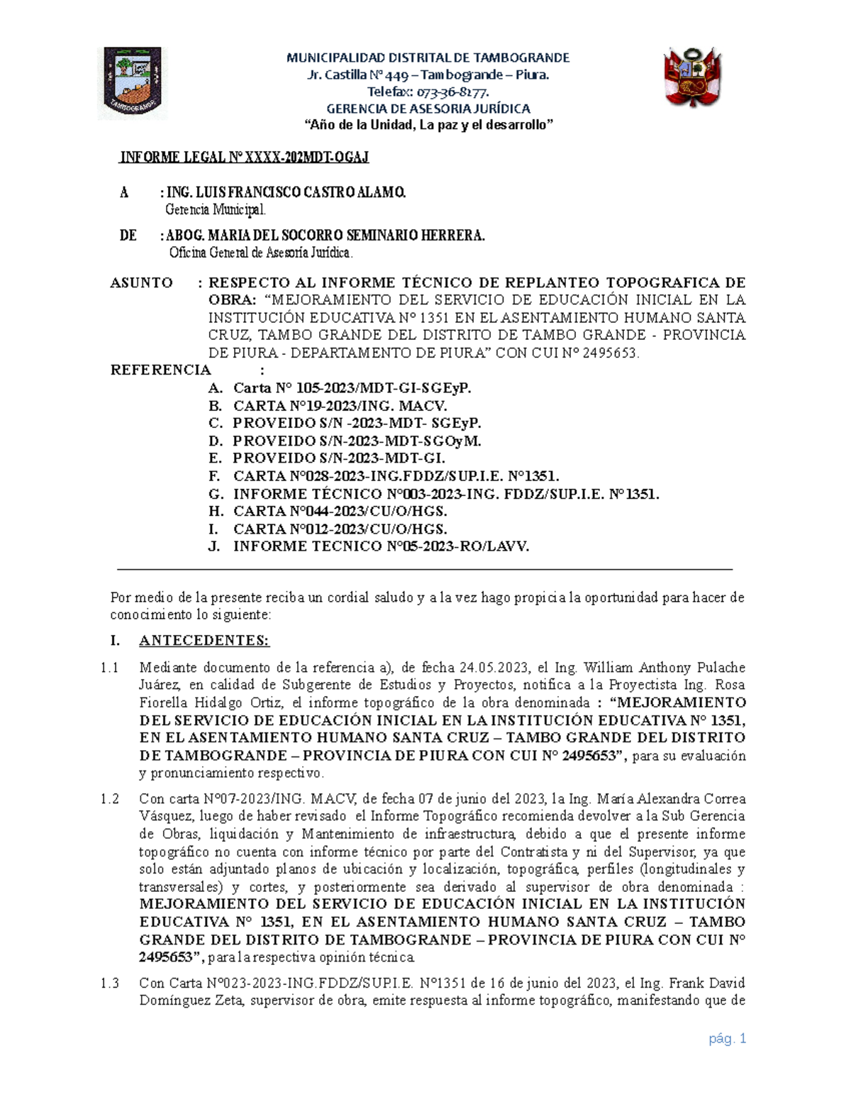 Carta N°27-MACV- Informe Topografico - Jr. Castilla Nº 449 ...