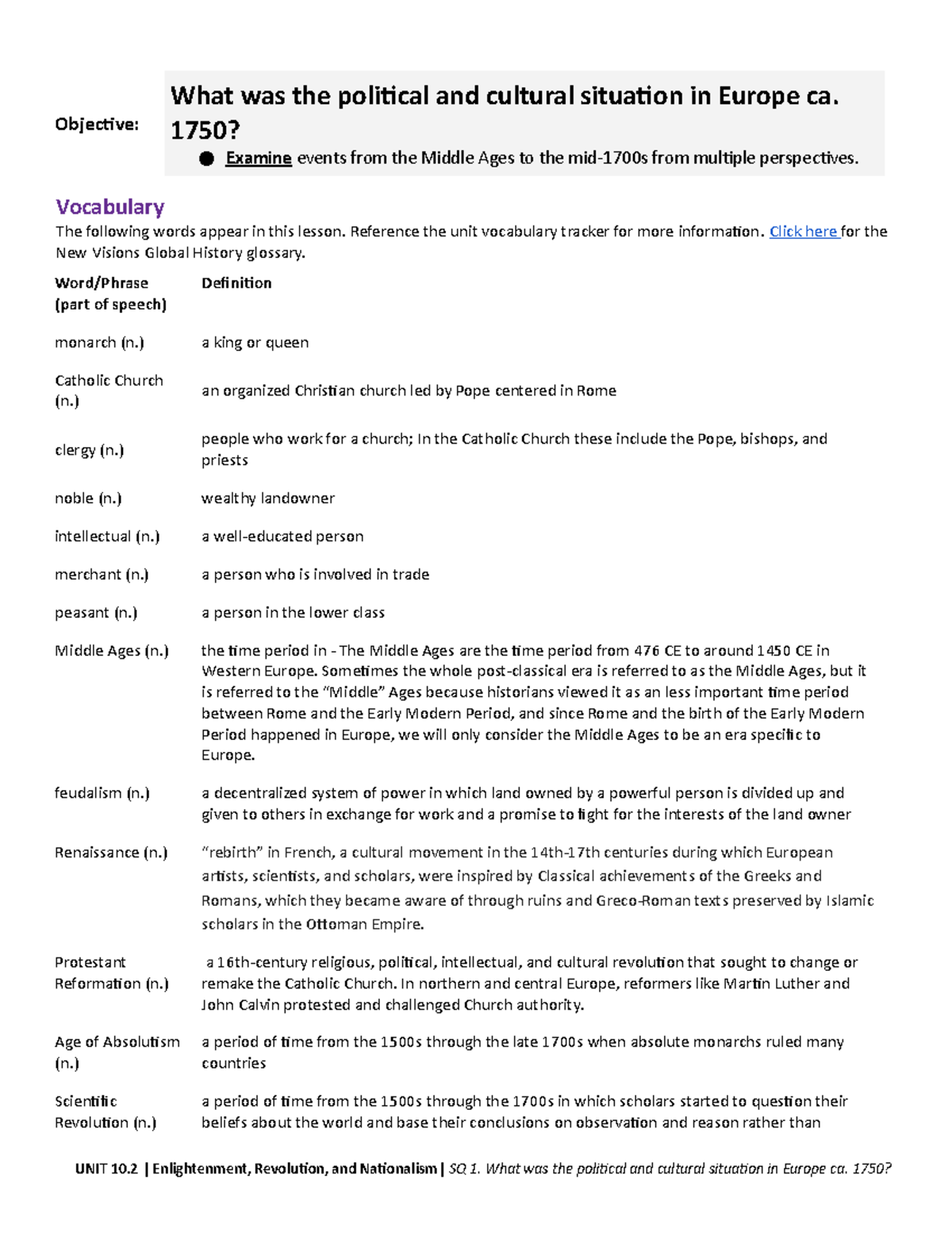 Activity 1.1 Background information What was the political and cultural ...