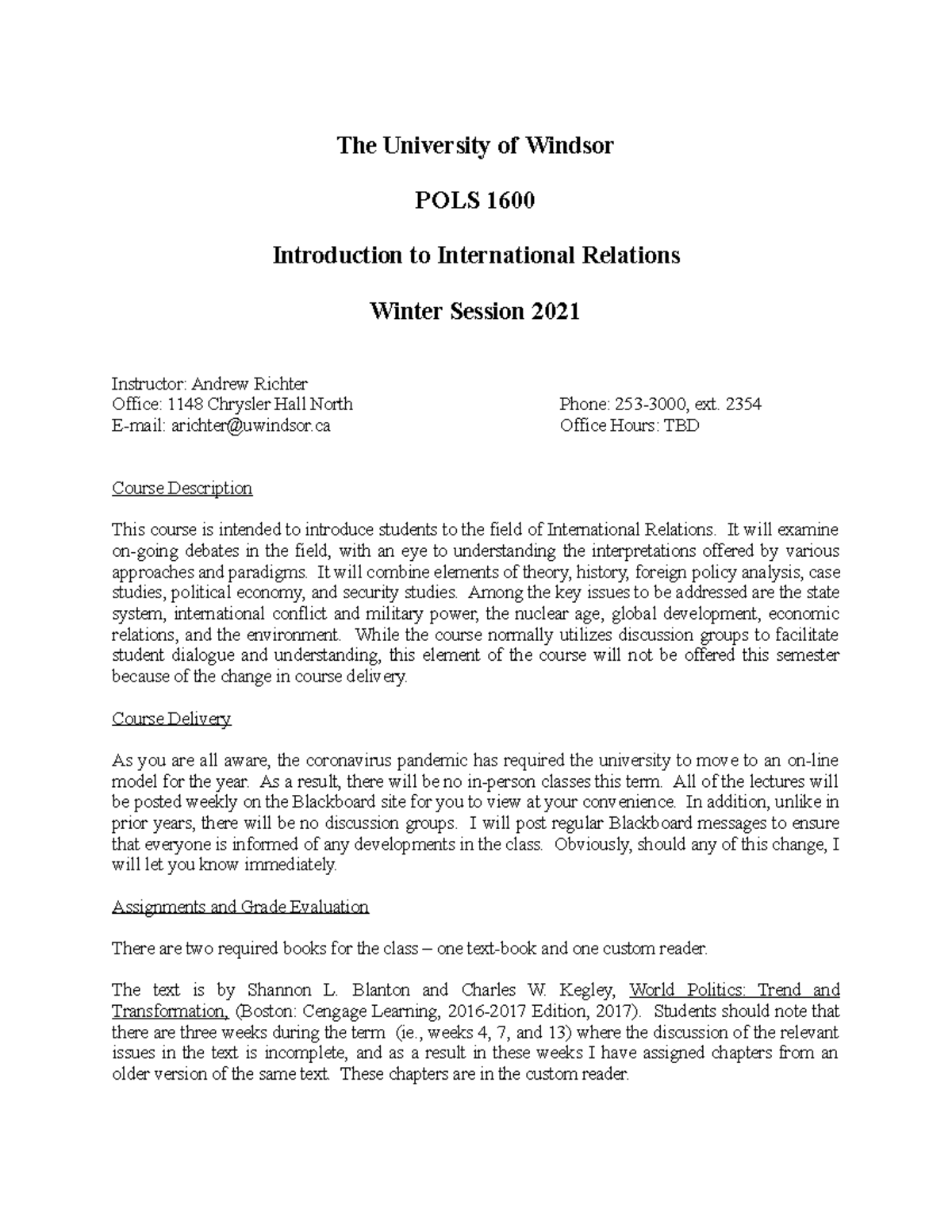 Course outline - 160 (Winter 2021) - Inst 480 - AU - Studocu