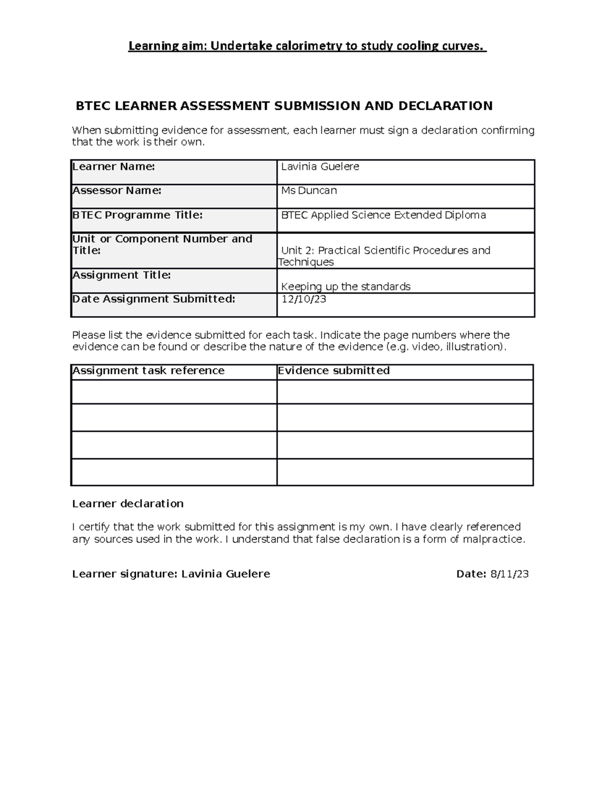 Lavinia Guelere Unit 2 LAB submission - BTEC LEARNER ASSESSMENT ...