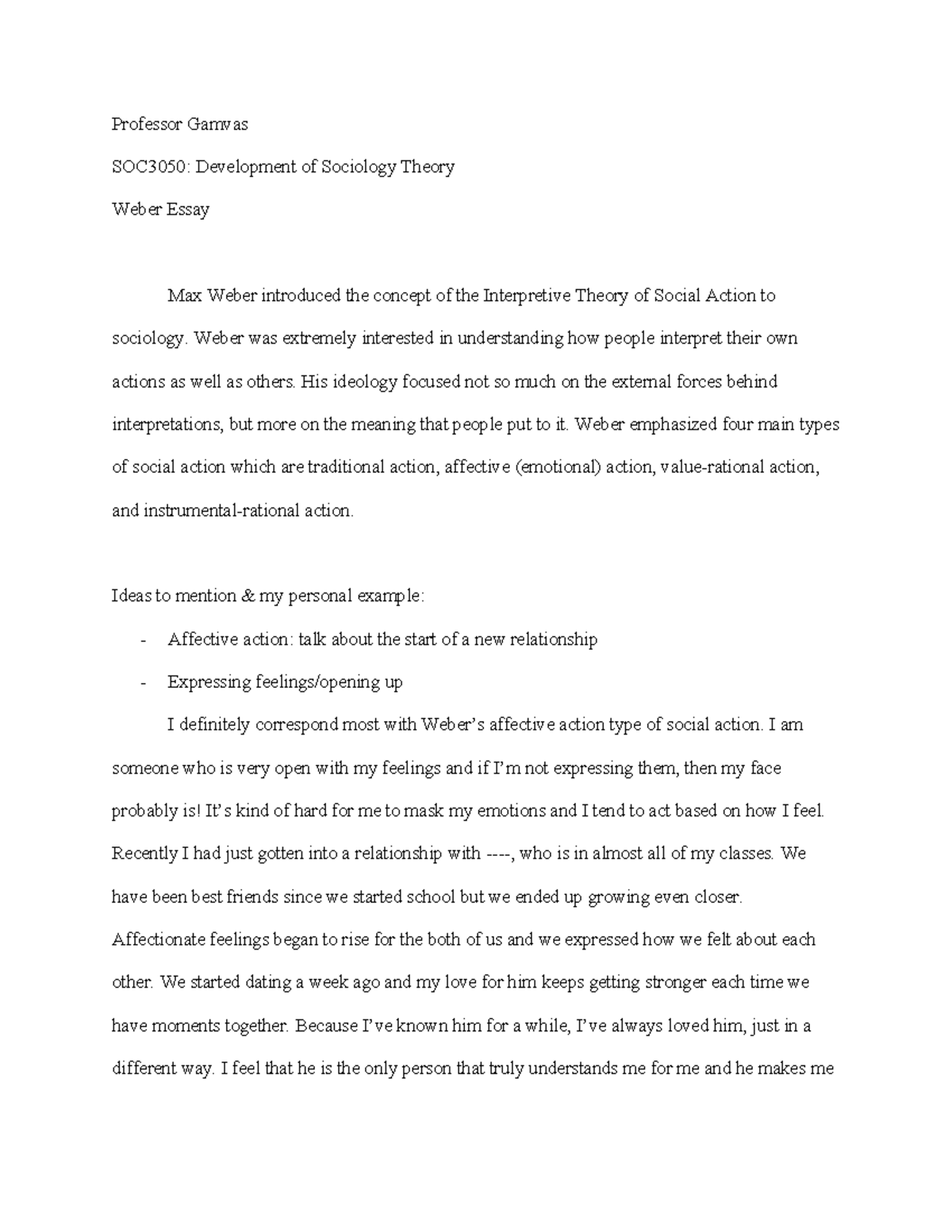 Weber Essay - Summary Development Of Soc Theory - Professor Gamvas ...