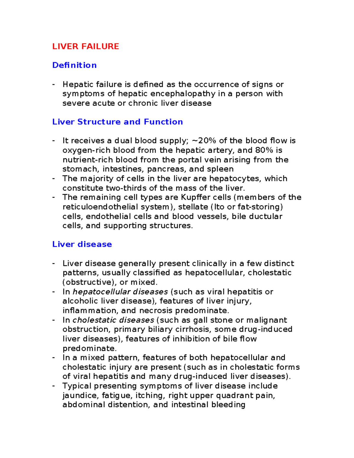 Liver Failure - Summary Medicine notes - LIVER FAILURE Definition ...