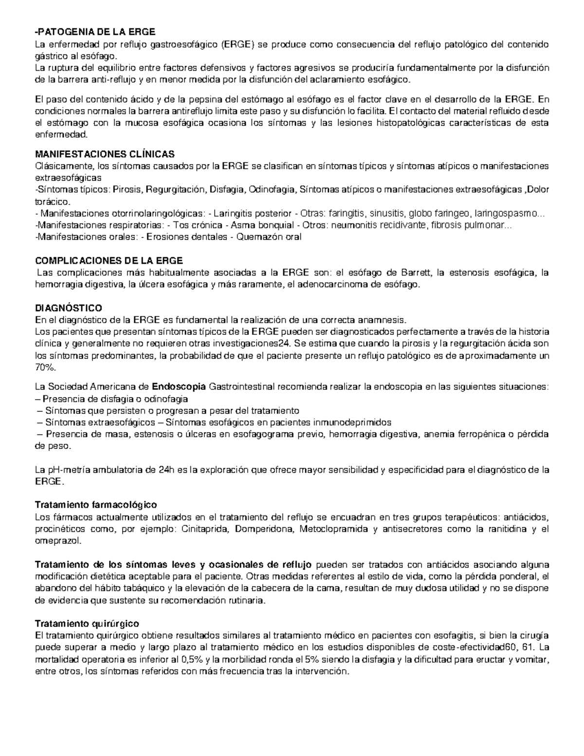 Resumen ERGE -PATOGENIA DE LA ERGE La enfermedad por reflujo ...
