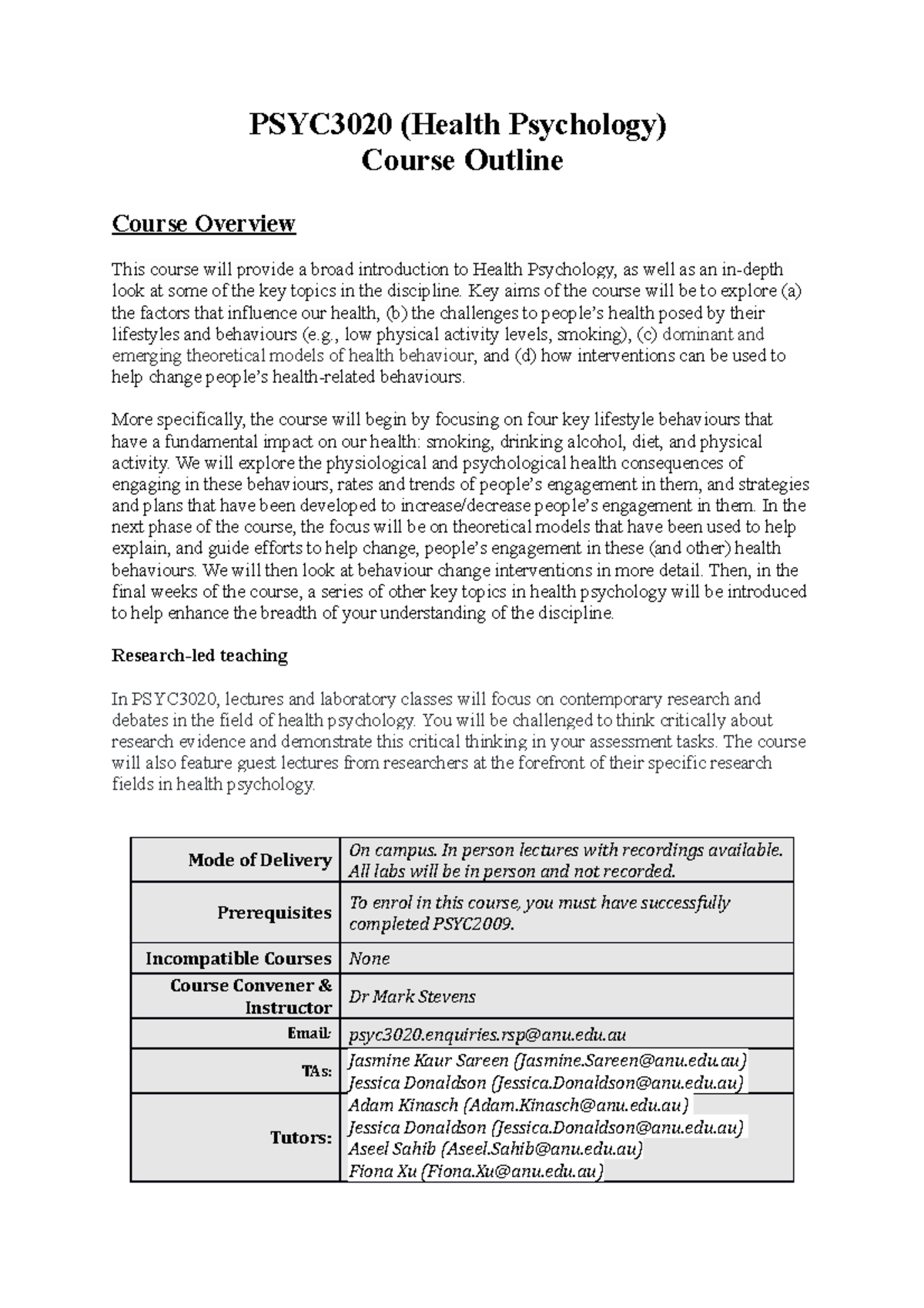 Course outline PSYC3020 2023 - PSYC3020 (Health Psychology) Course ...
