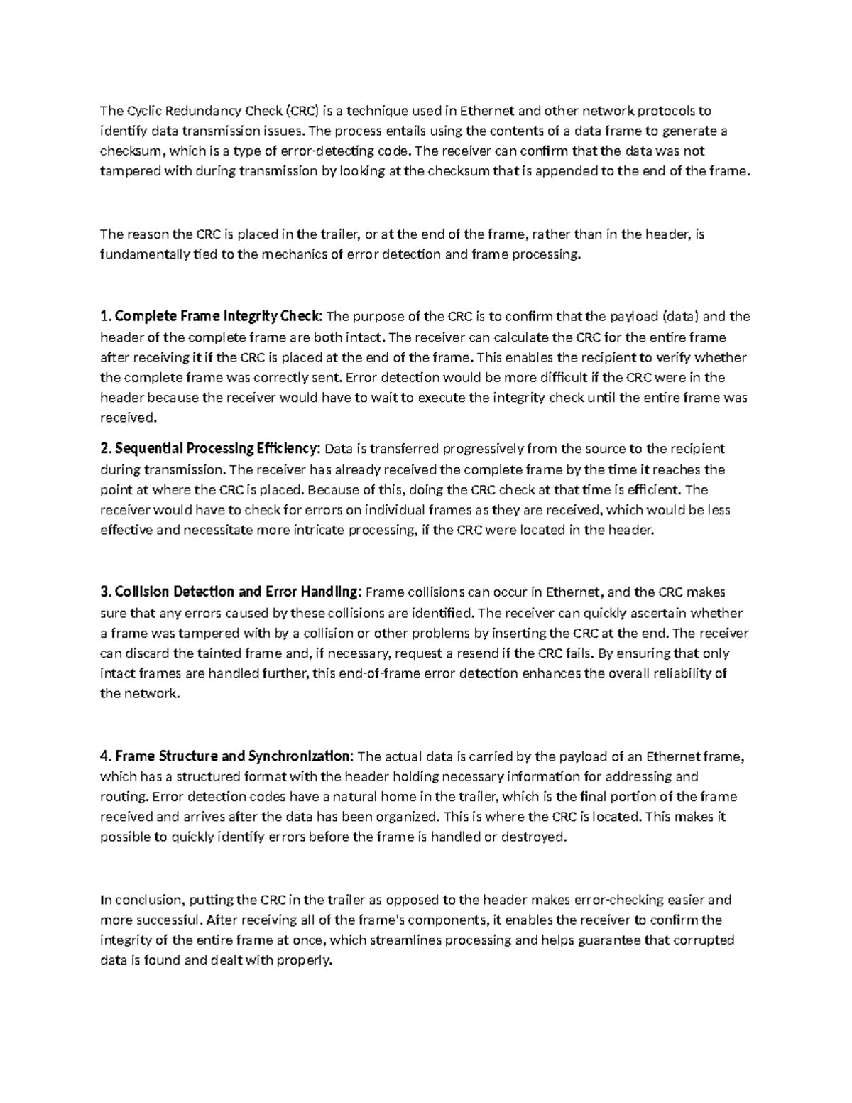 CS2204 Learning Journal Unit 2 - The Cyclic Redundancy Check (CRC) is a technique used in ...