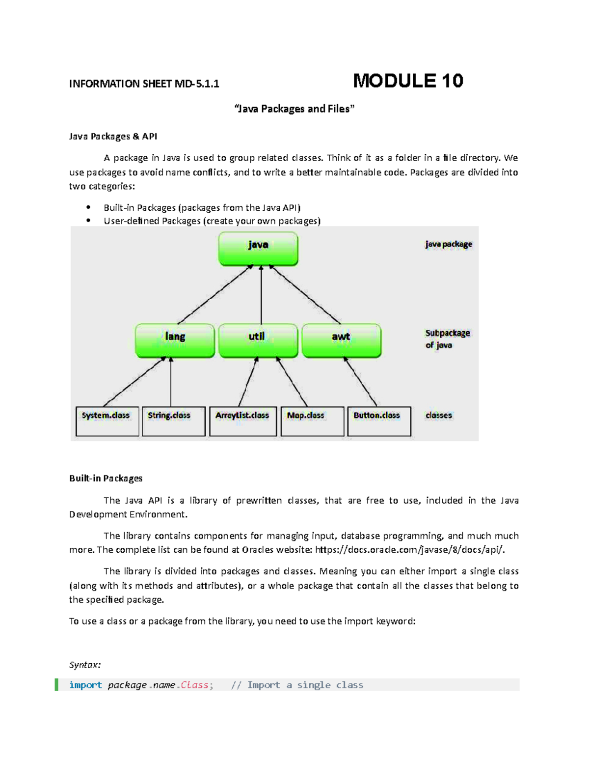 CC103 Finals - Academic - INFORMATION SHEET MD-5.1 MODULE 10 “Java ...