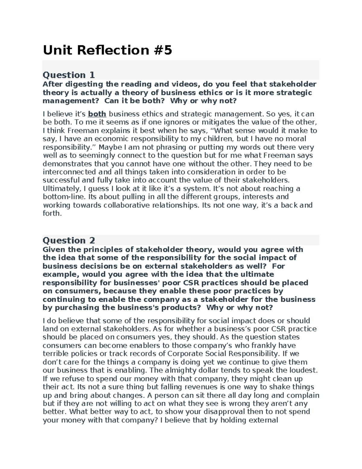 Unit Reflection #5 - Unit Reflection Question 1 After digesting the reading and videos, do you ...