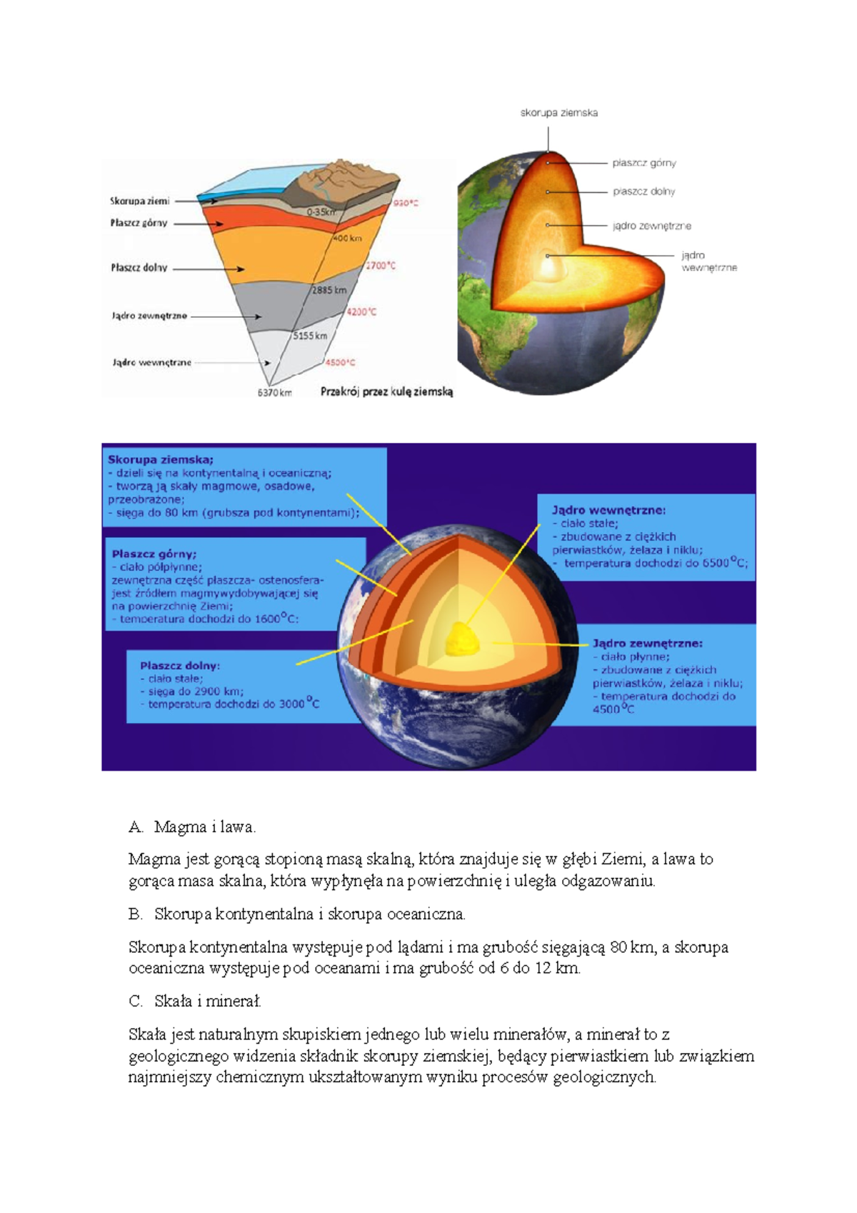 Budowa wnętrza ziemi. Skału - A. Magma i lawa. Magma jest gorącą ...