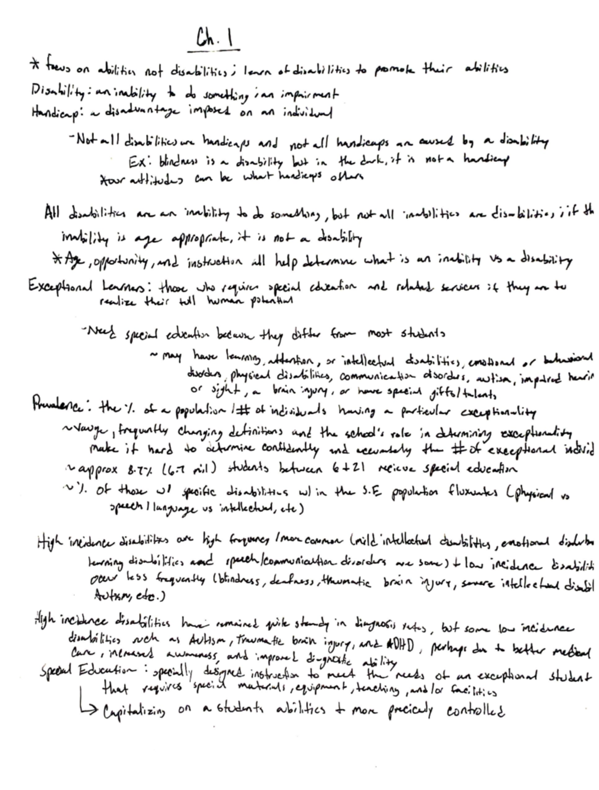 Chapter 1 notes - Exceptional Learners - are Ch. I focus on abilition ...