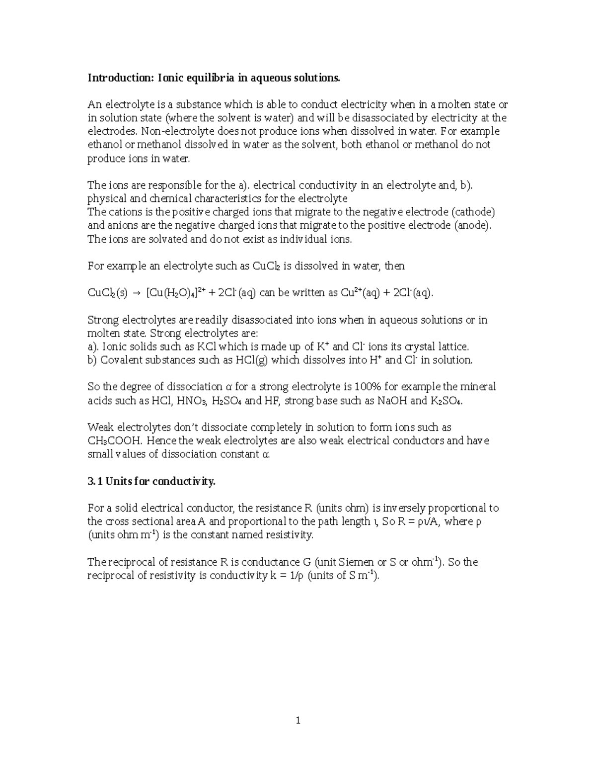Ionic activitiy and conductivity - Introduction: Ionic equilibria in aqueous solutions. An - Studocu