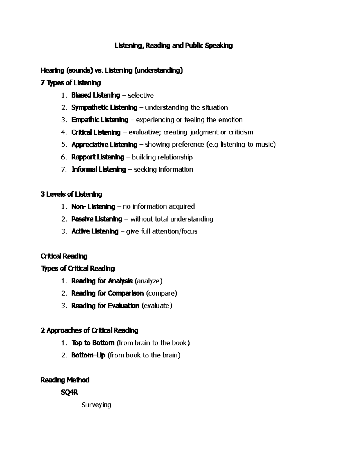 Purposive Communication - Listening, Reading and Public Speaking notes ...