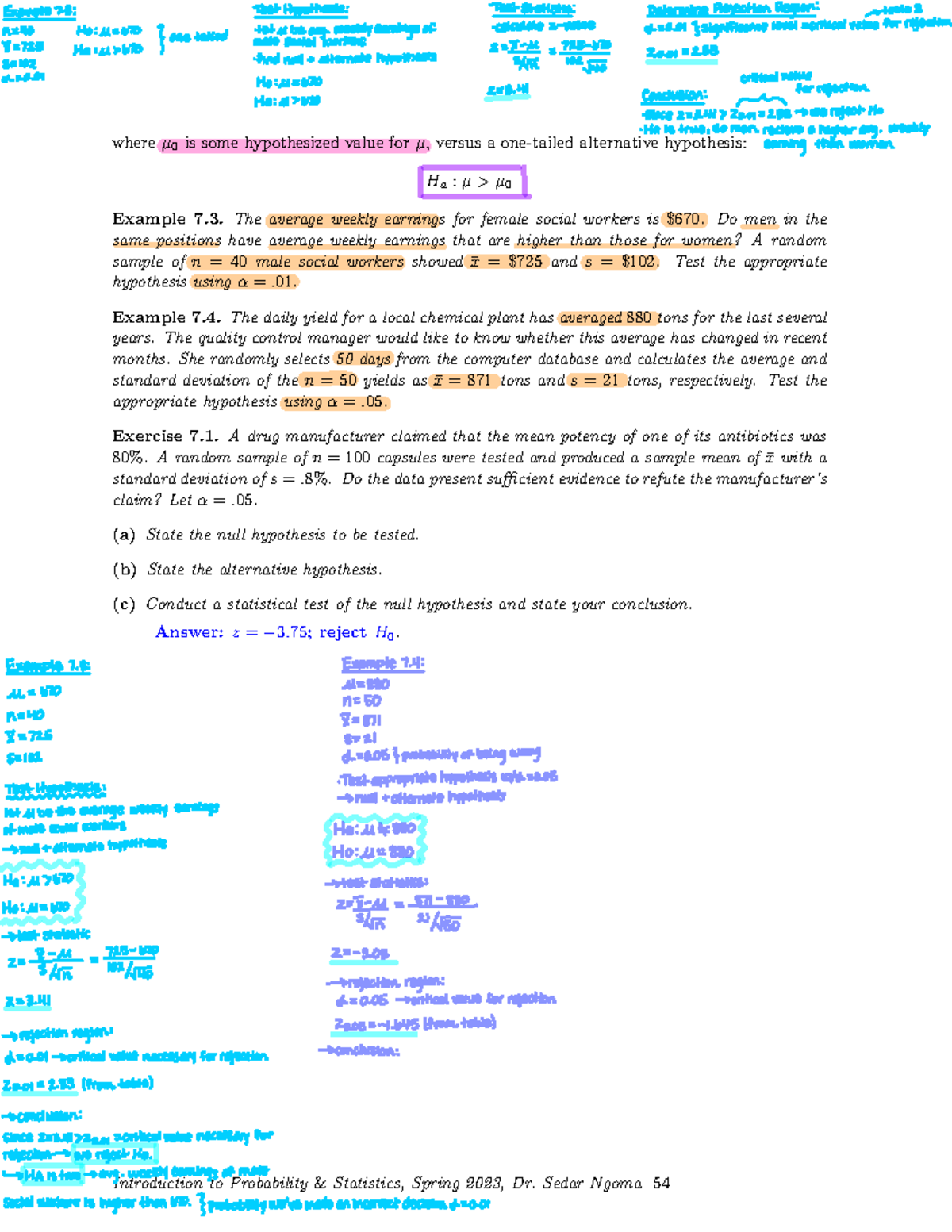 Lecture Note 2 Large Sample Test Of Hypothesis Where μ 0 Is Some Hypothesized Value For μ