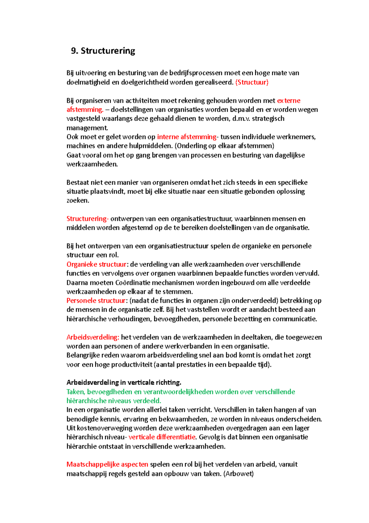 Organisatieontwikkeling H9 structurering - 9. Structurering Bij ...