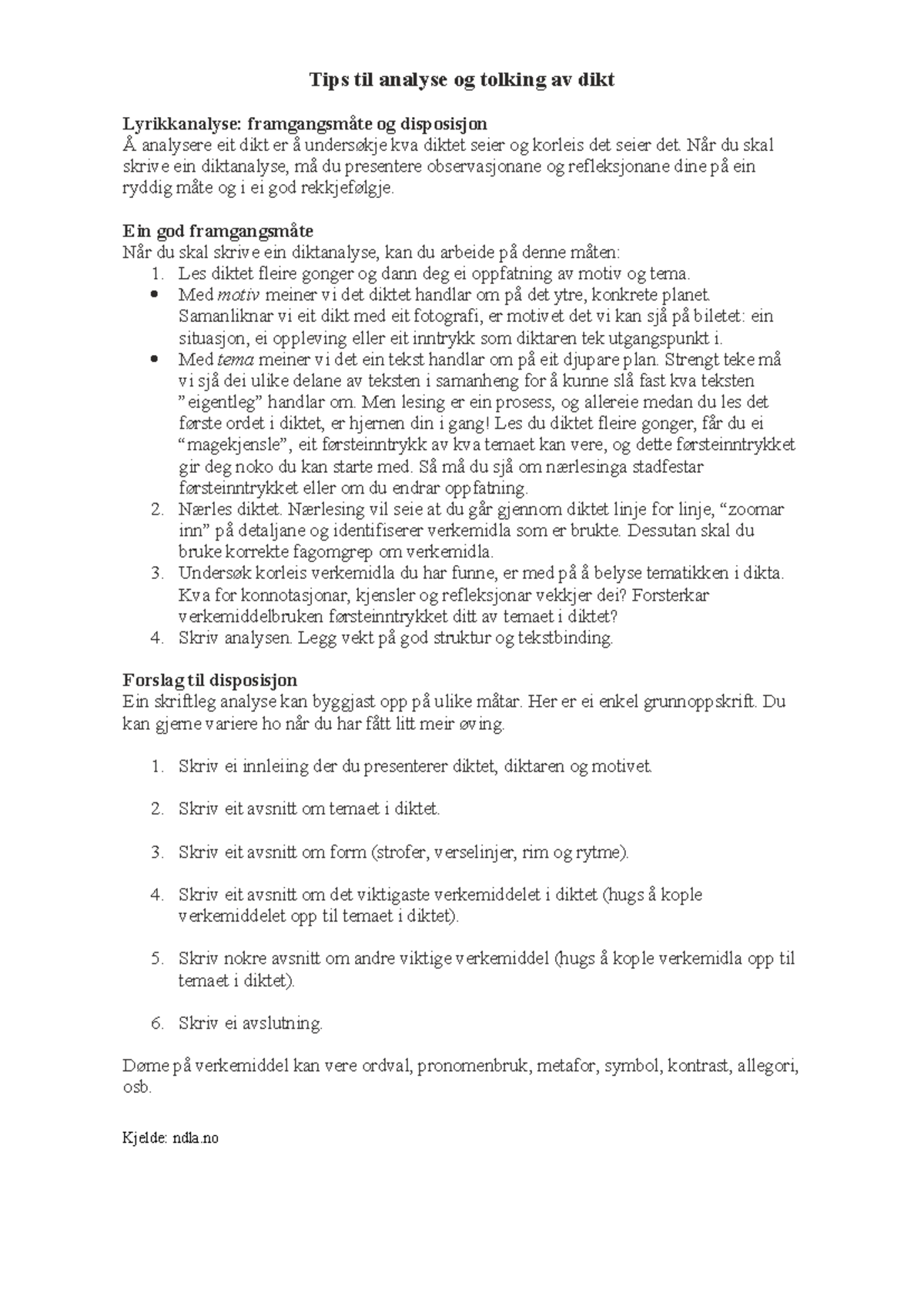 Tips til analyse og tolking av dikt - Tips til analyse og tolking av dikt Lyrikkanalyse: - Studocu