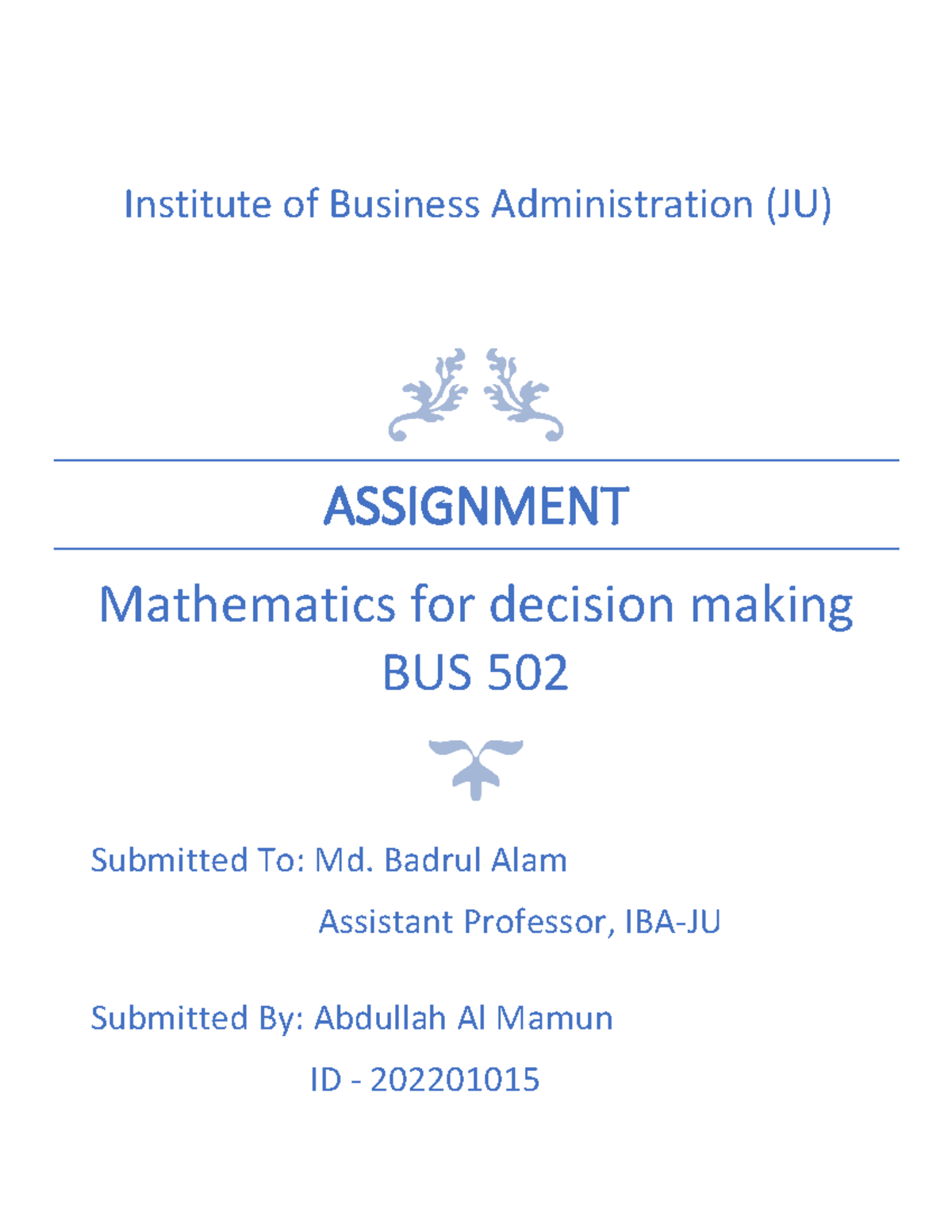 Math mamun ebar apni thamun - Institute of Business Administration (JU ...