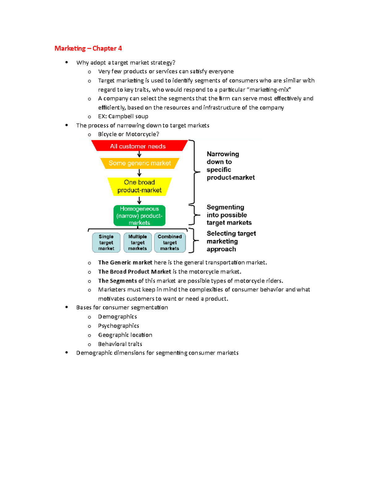 Marketing Chapter 4 Notes - Marketing – Chapter 4 Why adopt a target ...