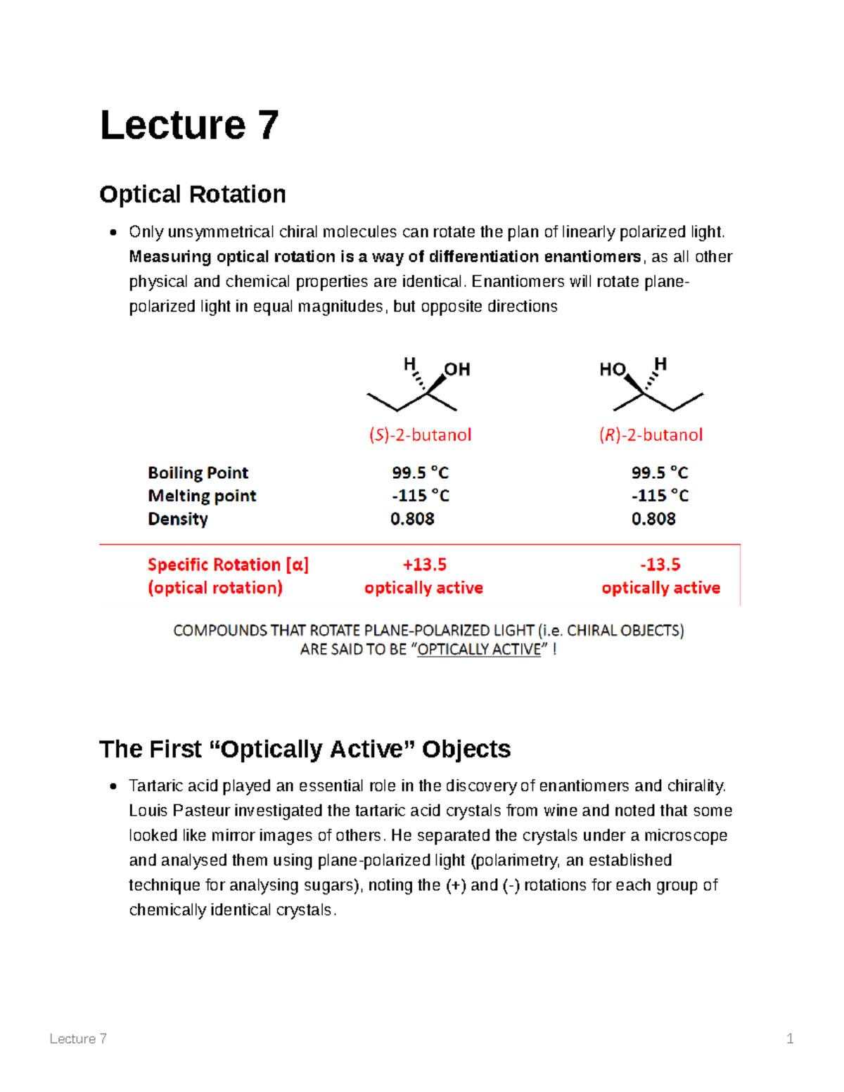 Lecture 7 Stereochemistry II - Lecture 7 Optical Rotation Only ...