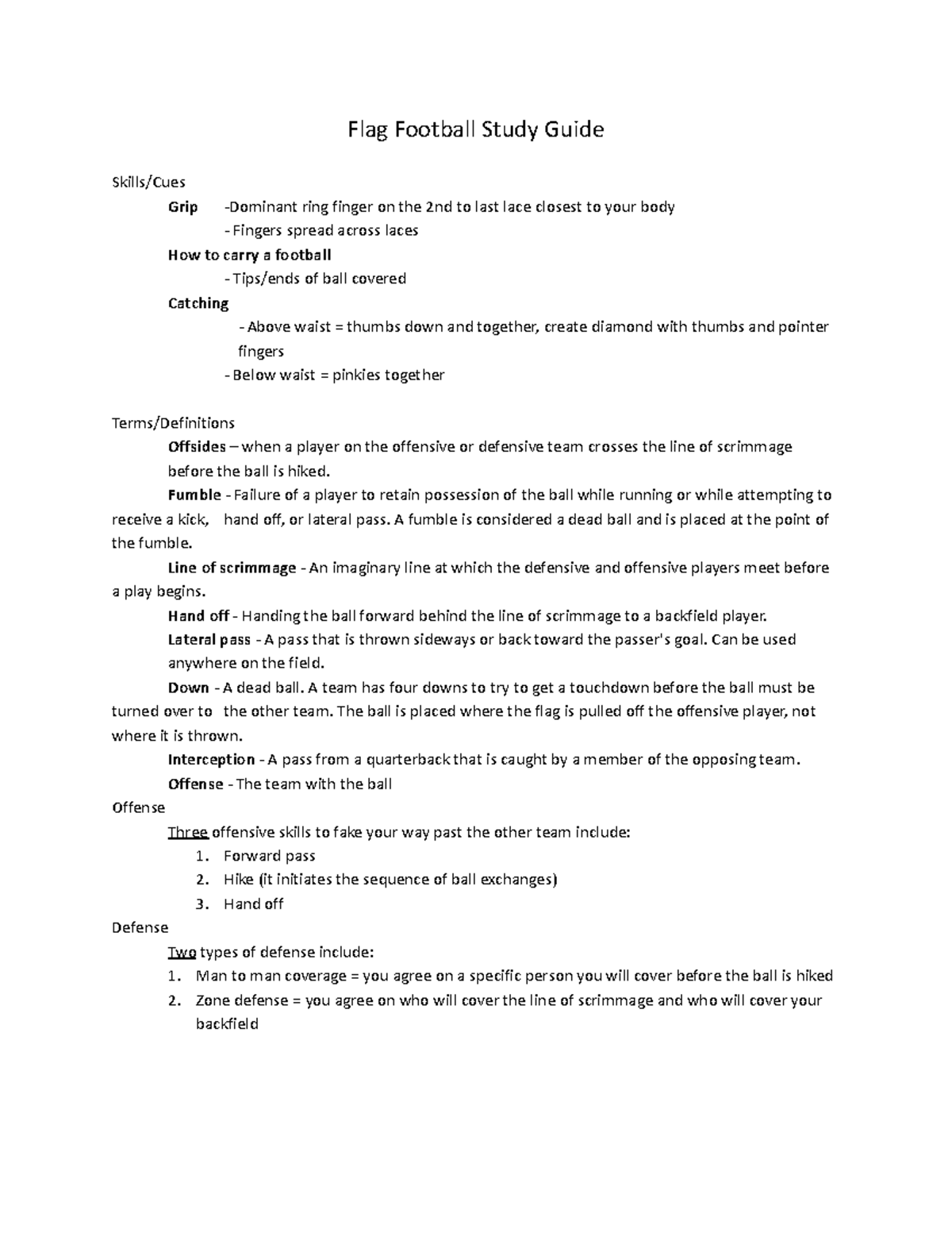 Copy of Flag Football Study Guide - Flag Football Study Guide Skills ...
