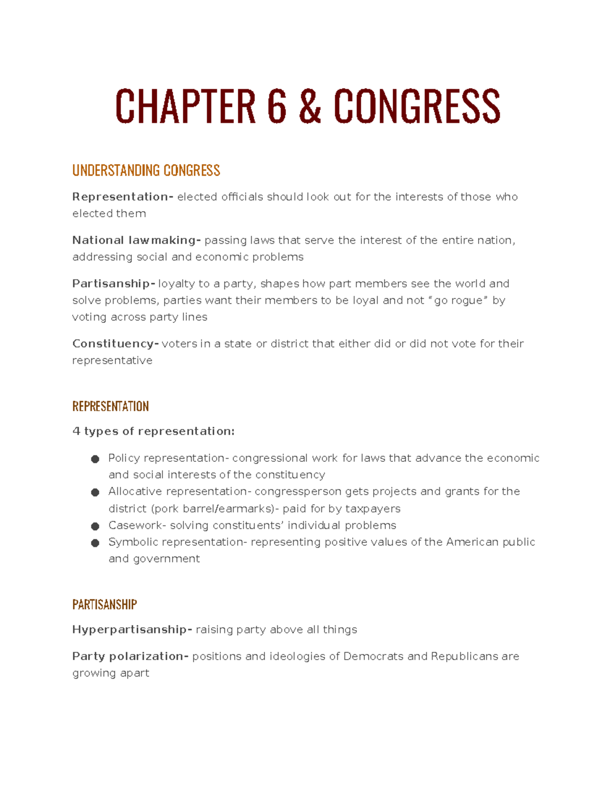 Chapter 6 AND Congress Notes - CHAPTER 6 & CONGRESS UNDERSTANDING ...