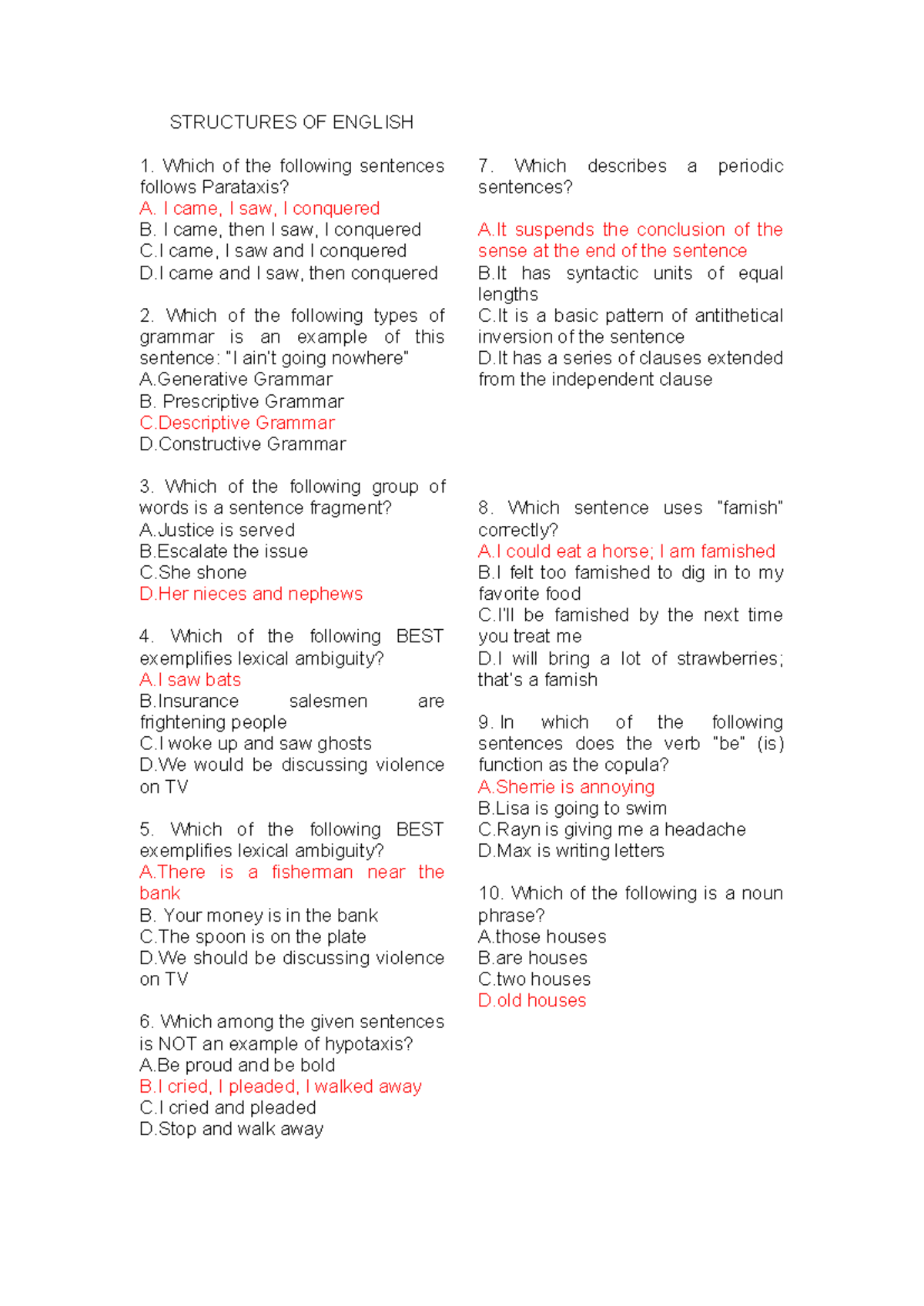 Structures-OF- English - STRUCTURES OF ENGLISH Which of the following ...