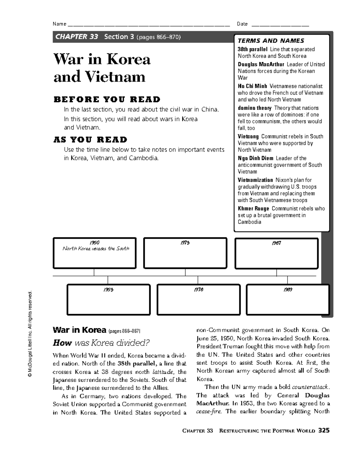 War in Korea and Vietnam - © McDougal Littell Inc. All rights reserved ...