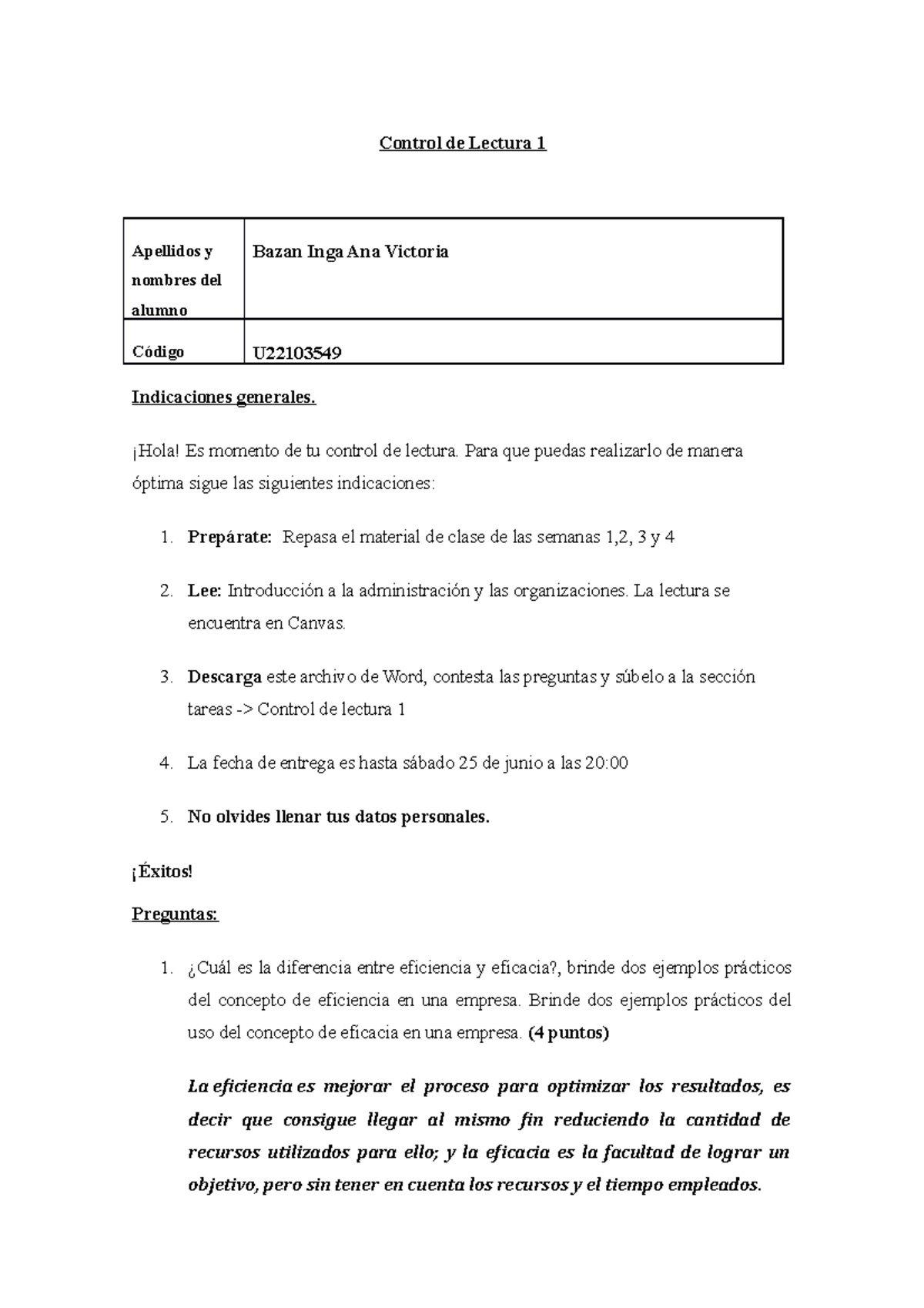 Control de Lectura - respuestas ANA - Control de Lectura 1 Apellidos y ...