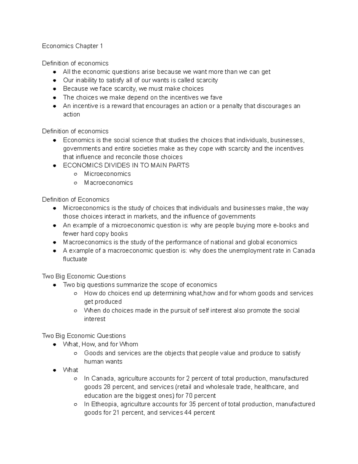 Economics Chapter 1 - micro notes - Economics Chapter 1 Definition of ...