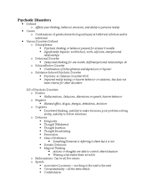Lecture 4 Study Guide - Types of psychotic disorders and s/s ...