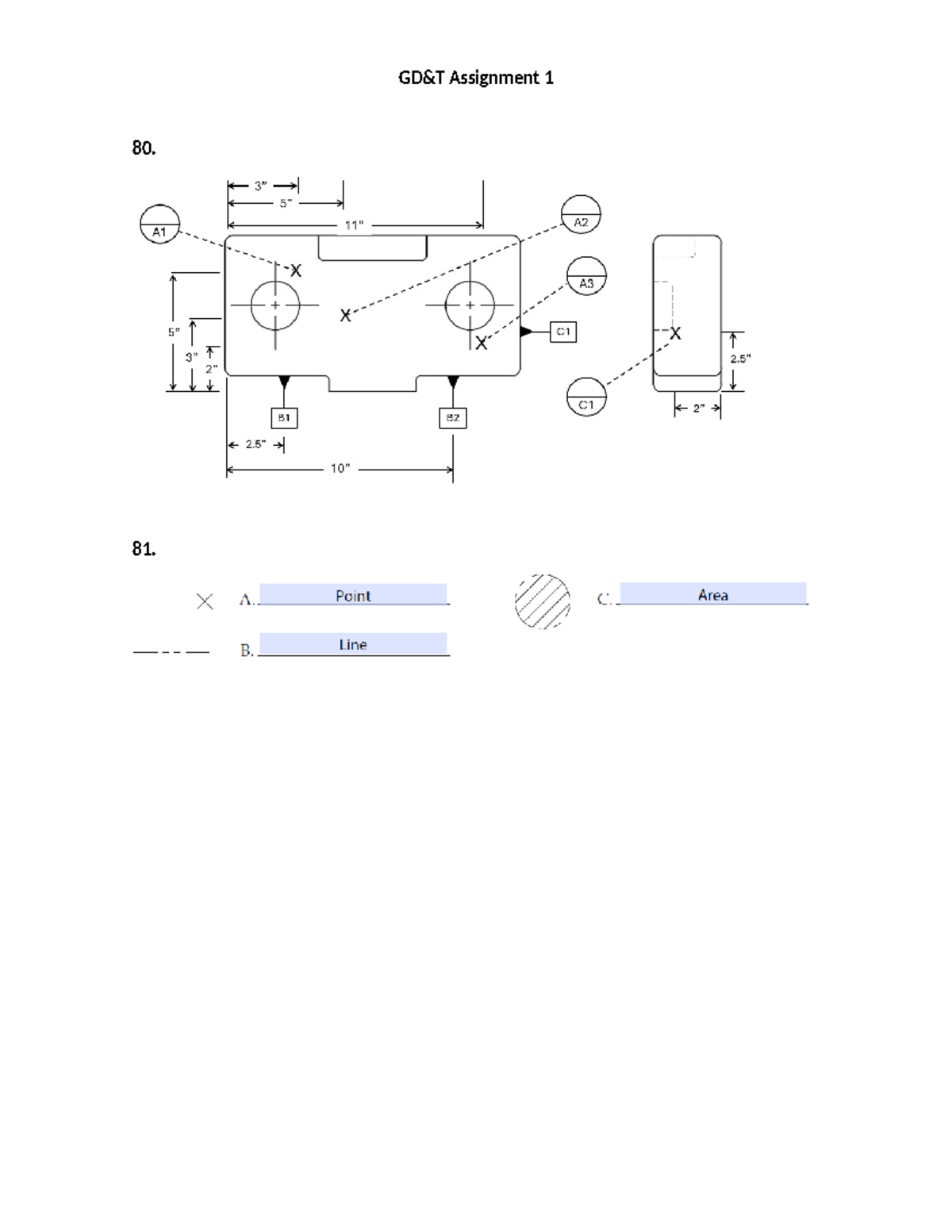 GD&T Assignment 1 - Copy - GD&T Assignment 1 80. 3" 5" 11" A2 A1 X A3 ...