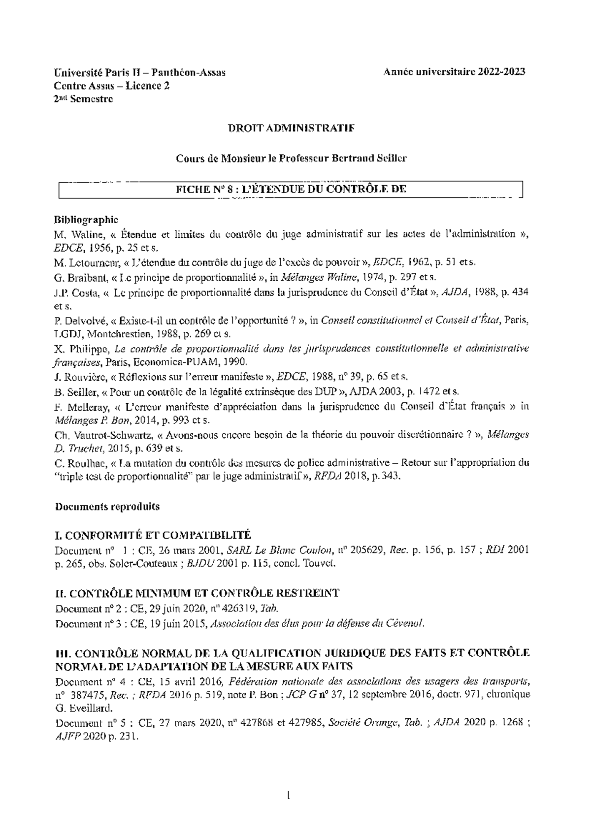 Fiche N°8 - L’É Tendue DU ContrôLE - Droit administratif II - Studocu