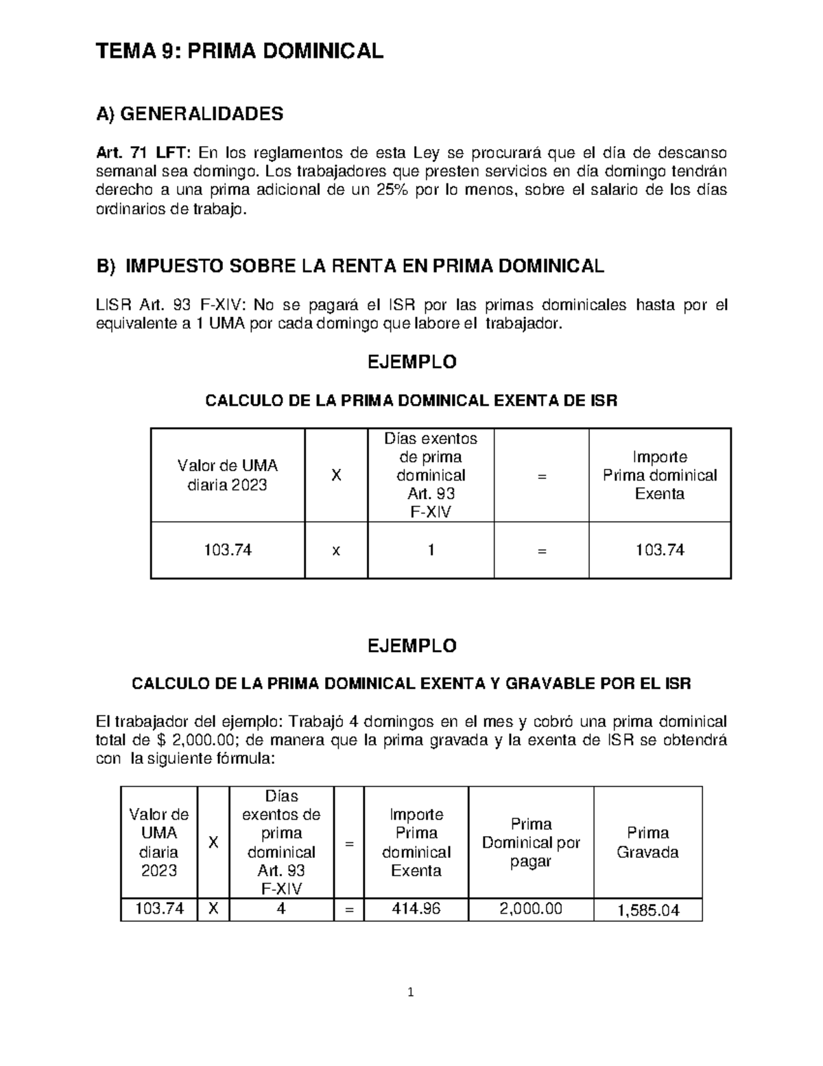 Teoría 9 Prima Dominical - TEMA 9: PRIMA DOMINICAL A) GENERALIDADES Art ...