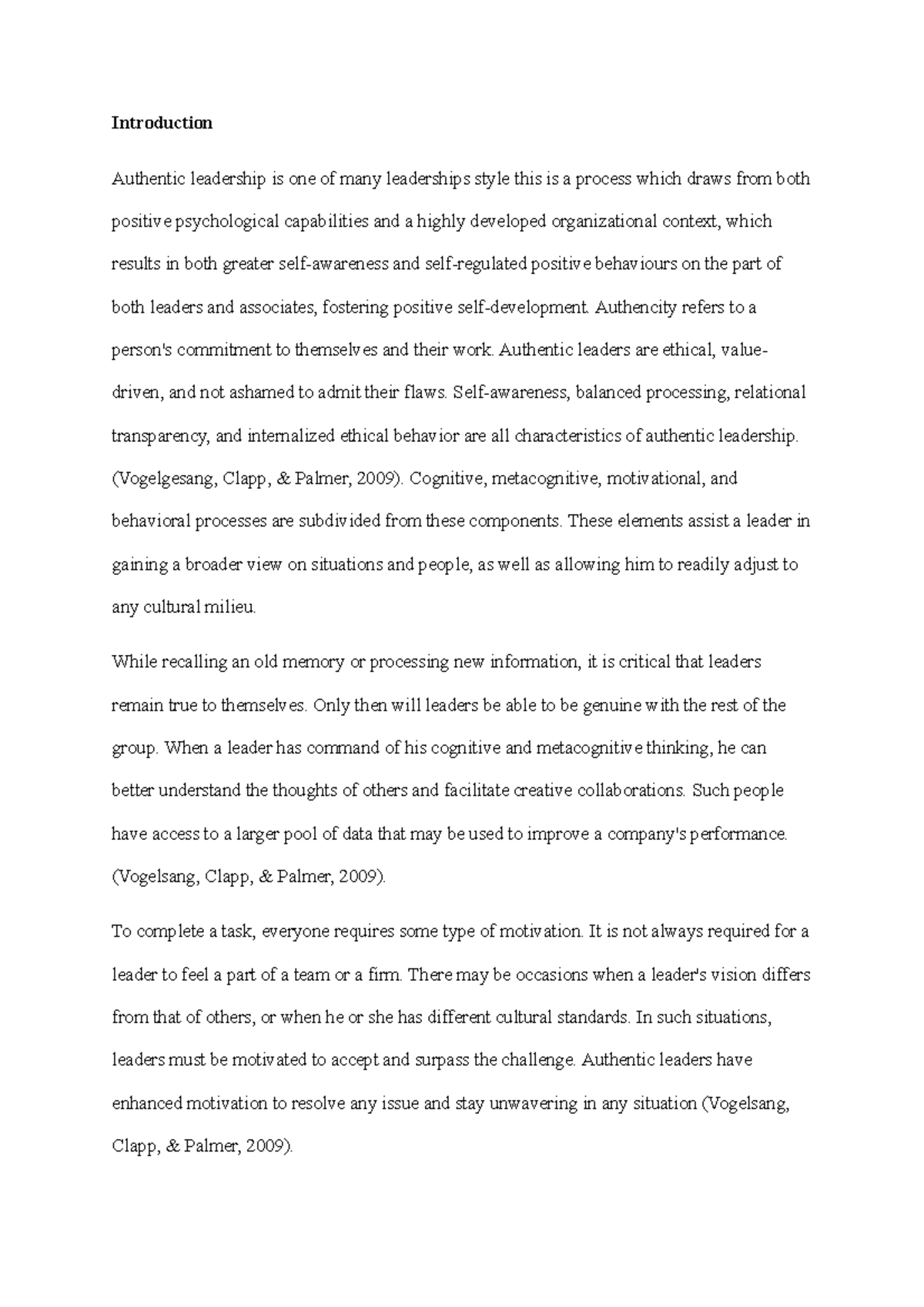 Unit 7 Discussion MOE - Introduction Authentic leadership is one of ...
