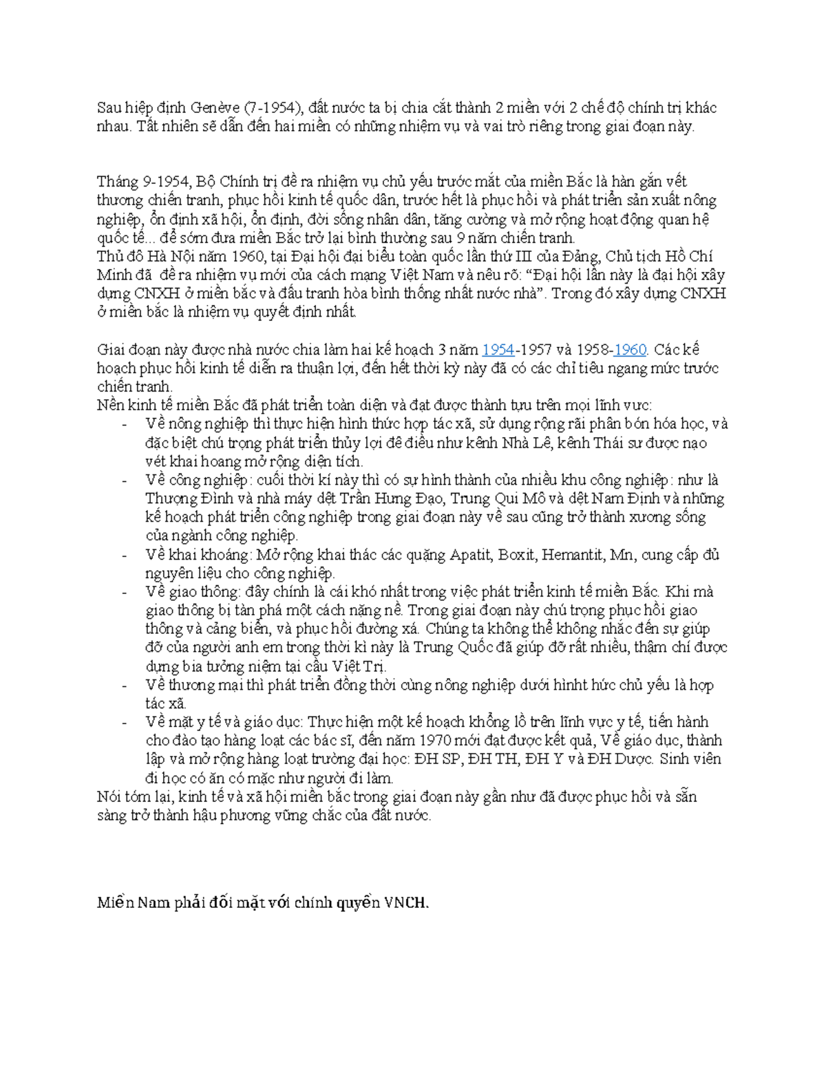 Script LSD - sss - Sau hiệp định Genève (7-1954), đất nước ta bị chia cắt thành 2 miền với 2 chế ...