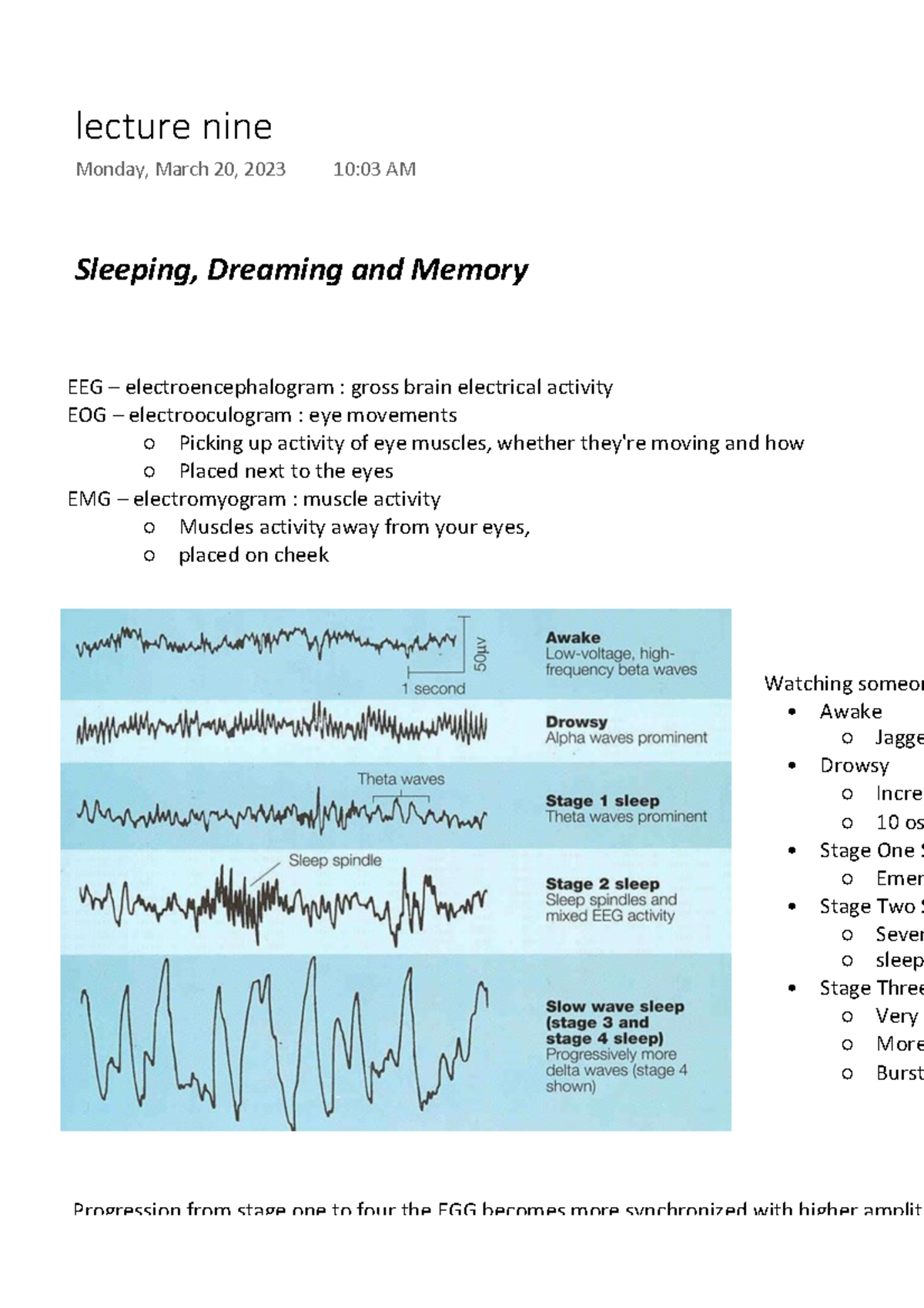 Sleeping, Dreaming and Memory - Sleep stage One (NREM-N1) is associated ...