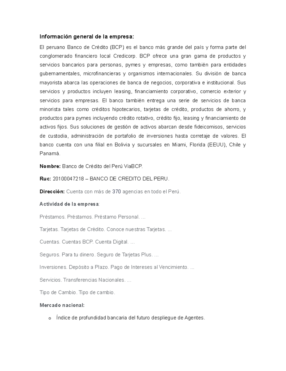 Julio trabajo BCP - jrnf ewfhuewf - Información general de la empresa ...