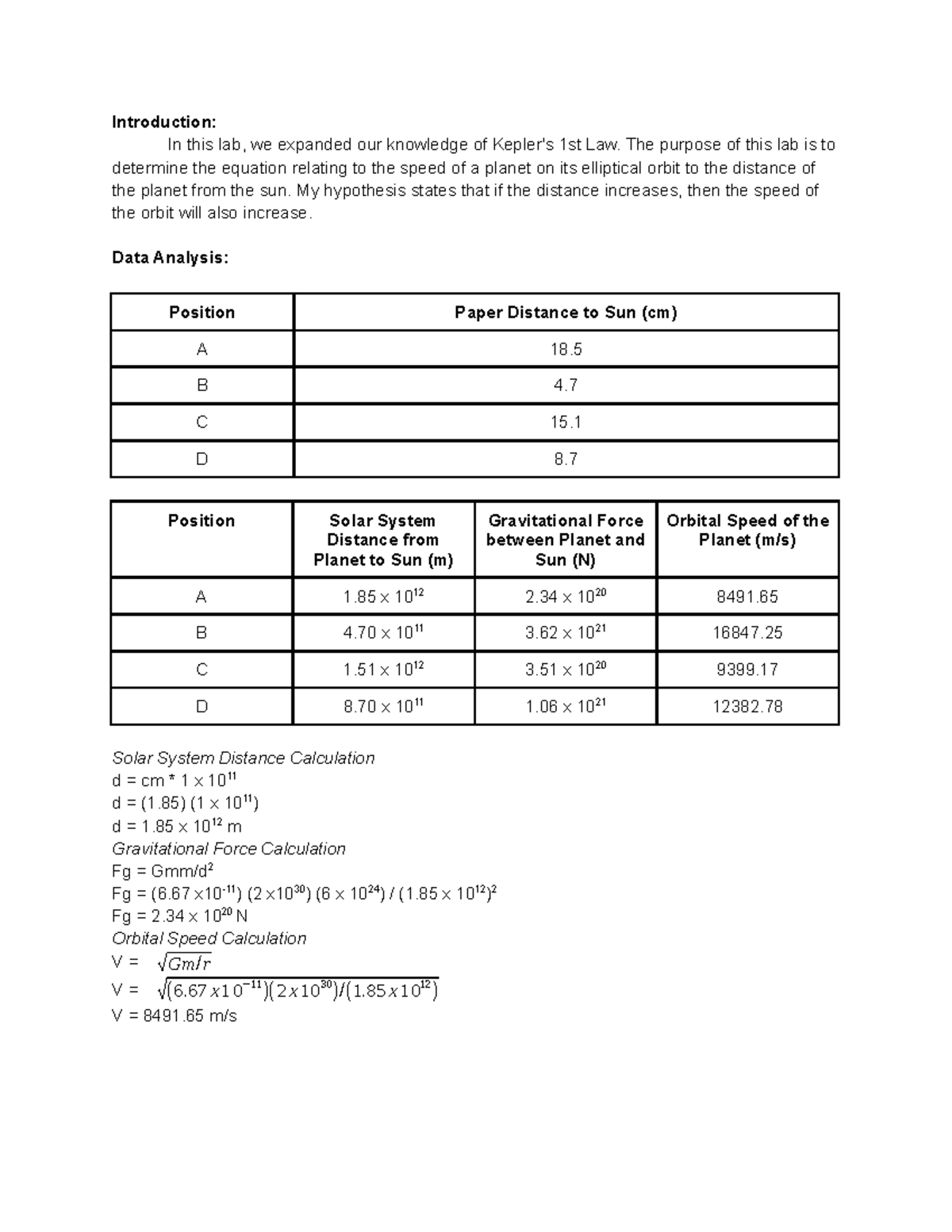 Planet Orbital Lab - Introduction: In this lab, we expanded our ...