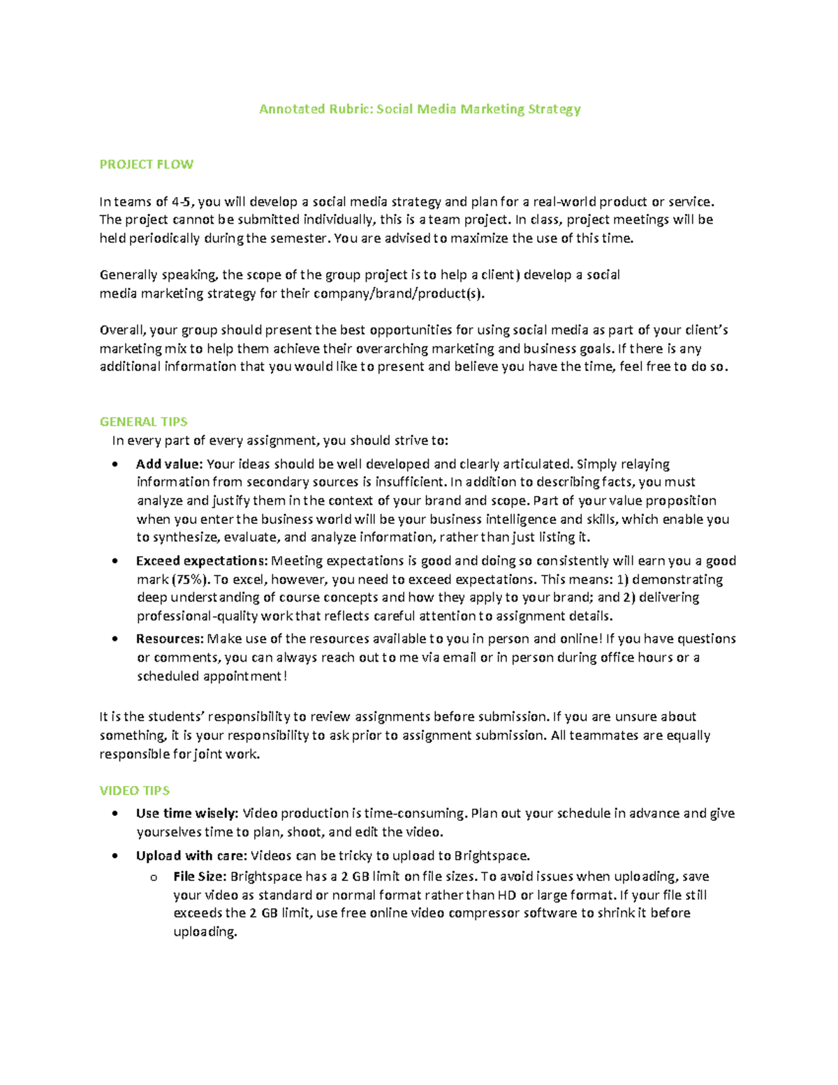 Social Media Group Project Details - Annotated Rubric: Social Media ...