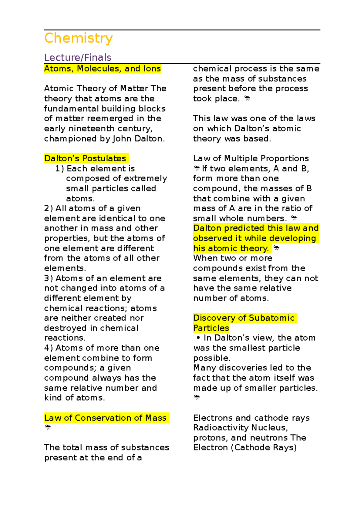 Notes for Atoms, Molecules, and Ions Reviewer - Chemistry Lecture ...