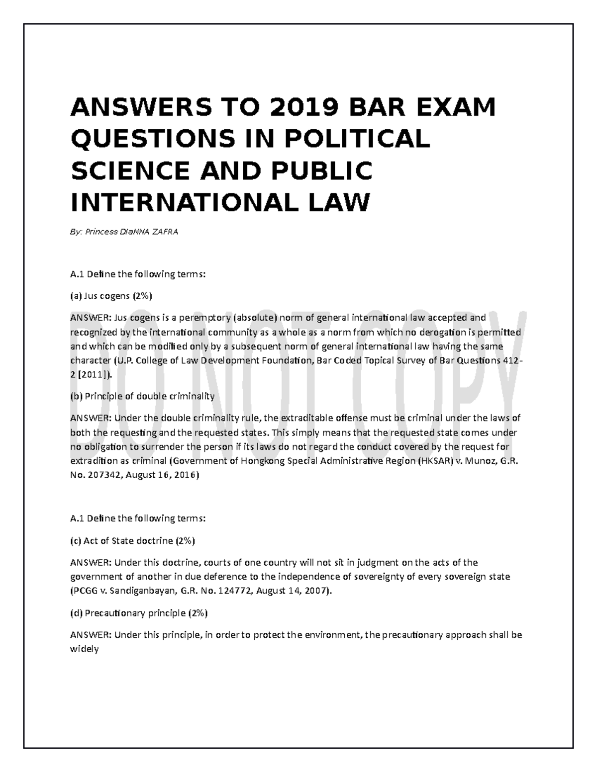 Answers TO BAR EXAM Questions IN PO - ANSWERS TO 2019 BAR EXAM ...
