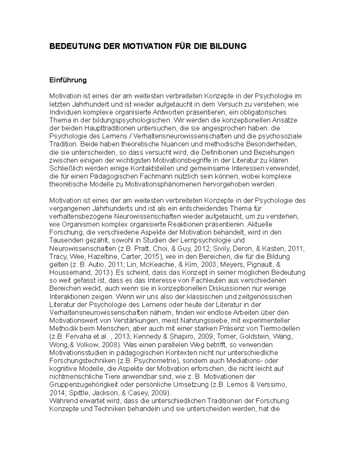 Bedeutung der motivation für die bildung - BEDEUTUNG DER MOTIVATION FÜR ...