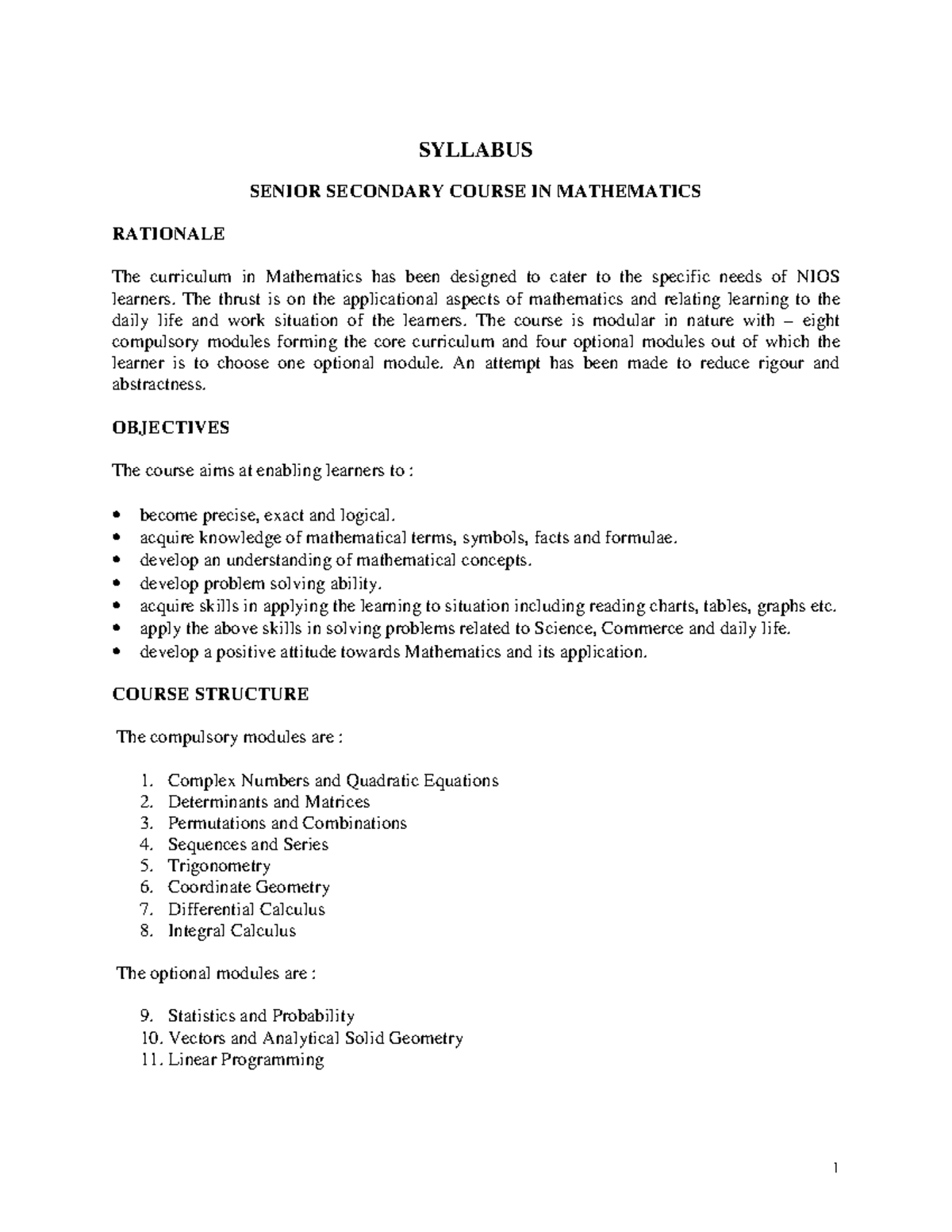 Srsyl 311e - Nios syllabus - SYLLABUS SENIOR SECONDARY COURSE IN ...