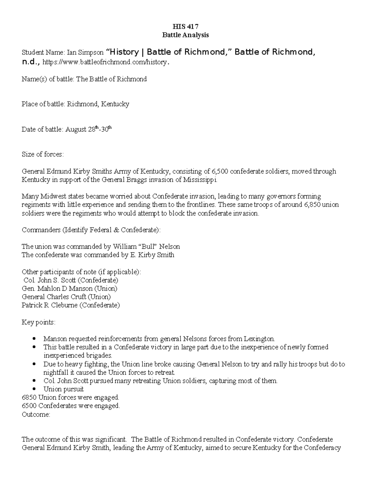 Battle Analysis Template-2-2 - HIS 417 Battle Analysis Student Name ...