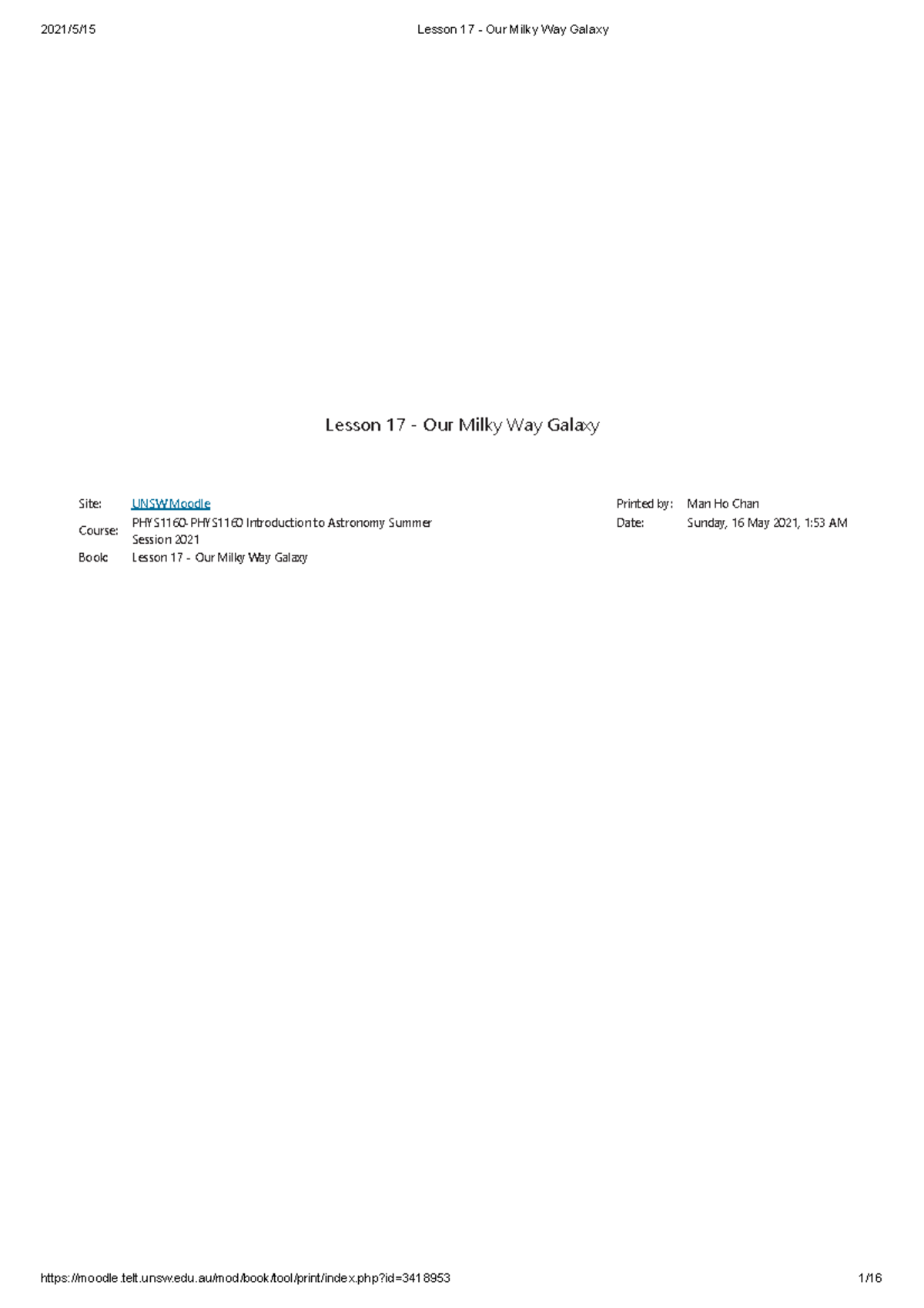 Lesson 17 - Our Milky Way Galaxy - PHYS1160 - UNSW Sydney - Studocu