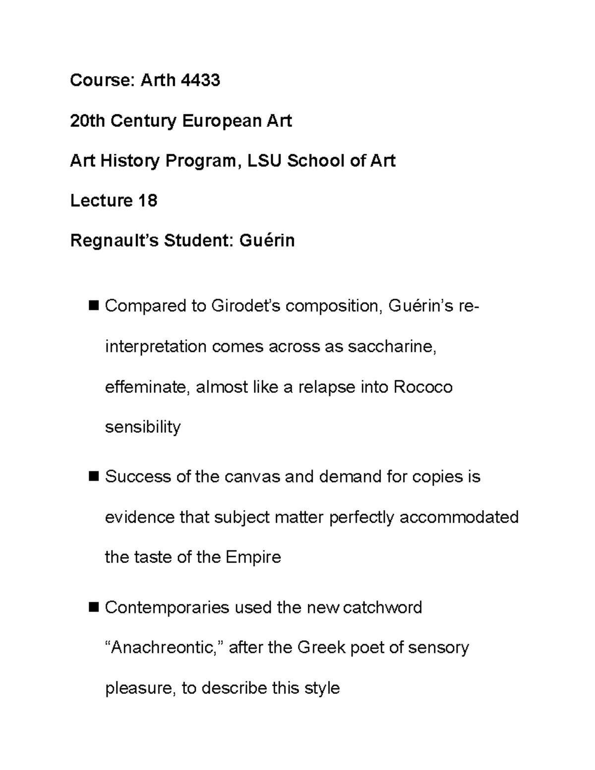 Guérin - Transcription class notes for ARTH 4433 - Course: Arth 4433 ...
