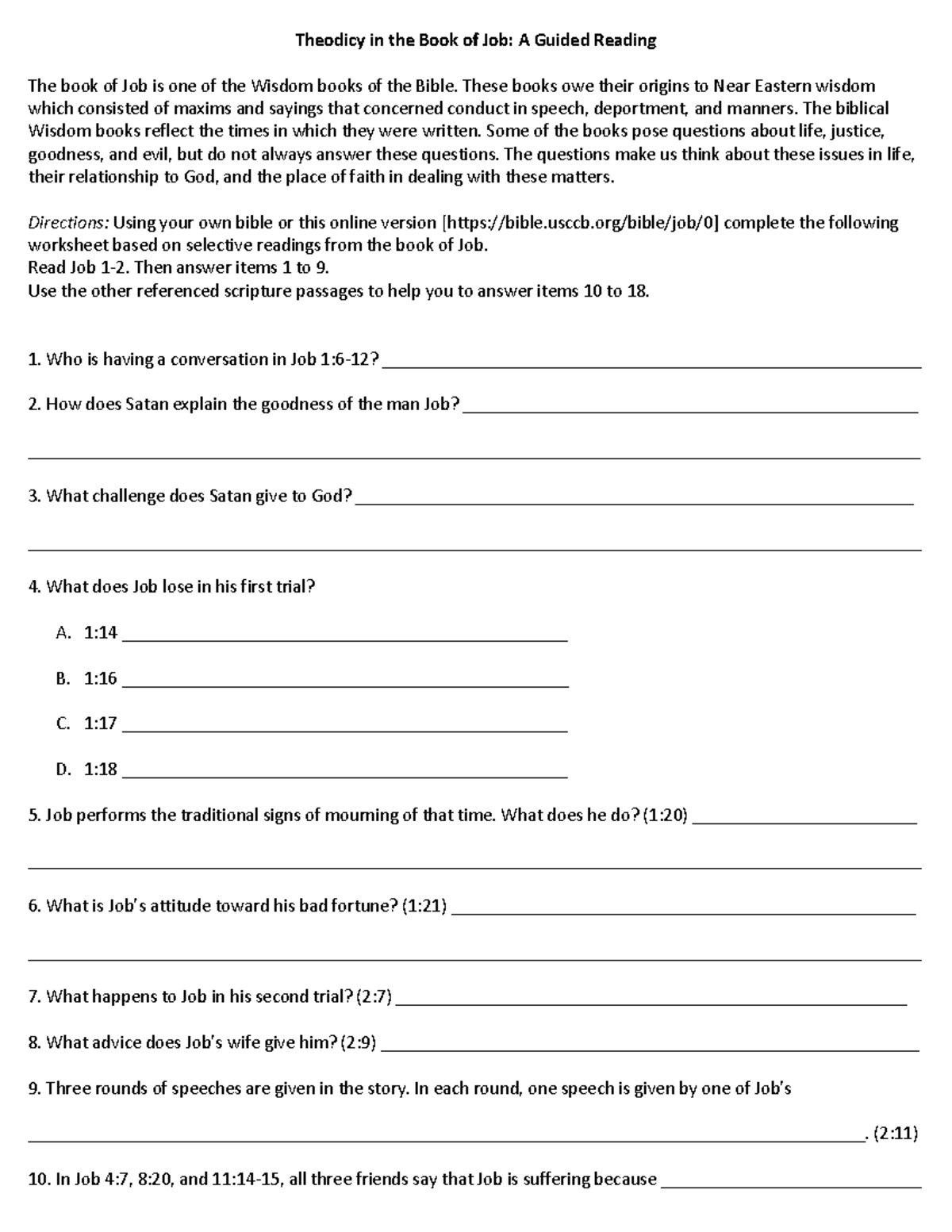 10 The Problem of Evil Job - A Guided Reading - Theodicy in the Book of ...