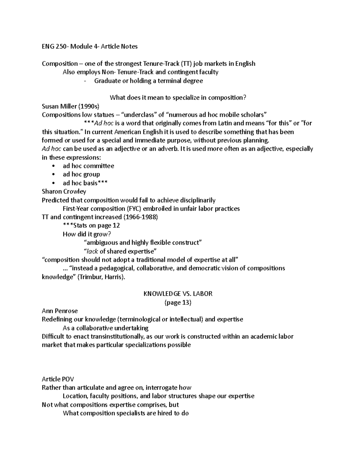 ENG 250 Module 4 notes Rhet-Comp - ENG 250- Module 4- Article Notes ...