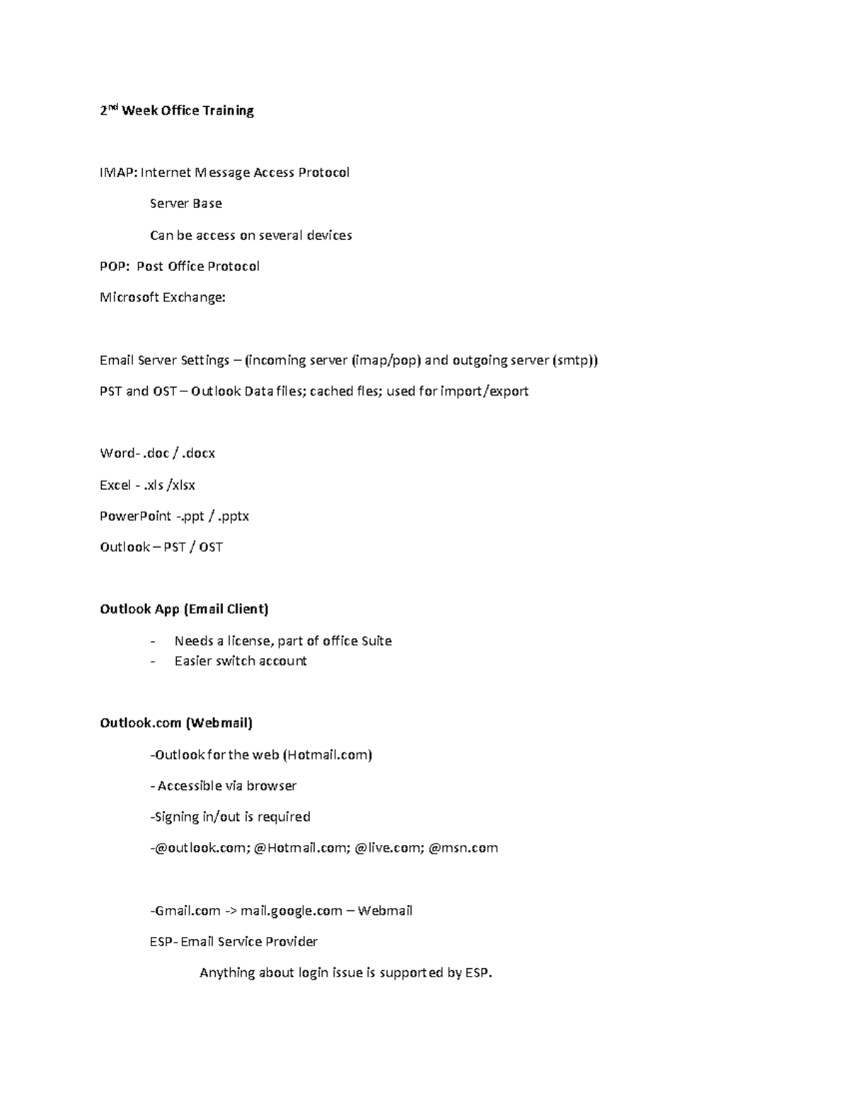 2nd Week Office Training - 2 nd Week Office Training IMAP: Internet ...