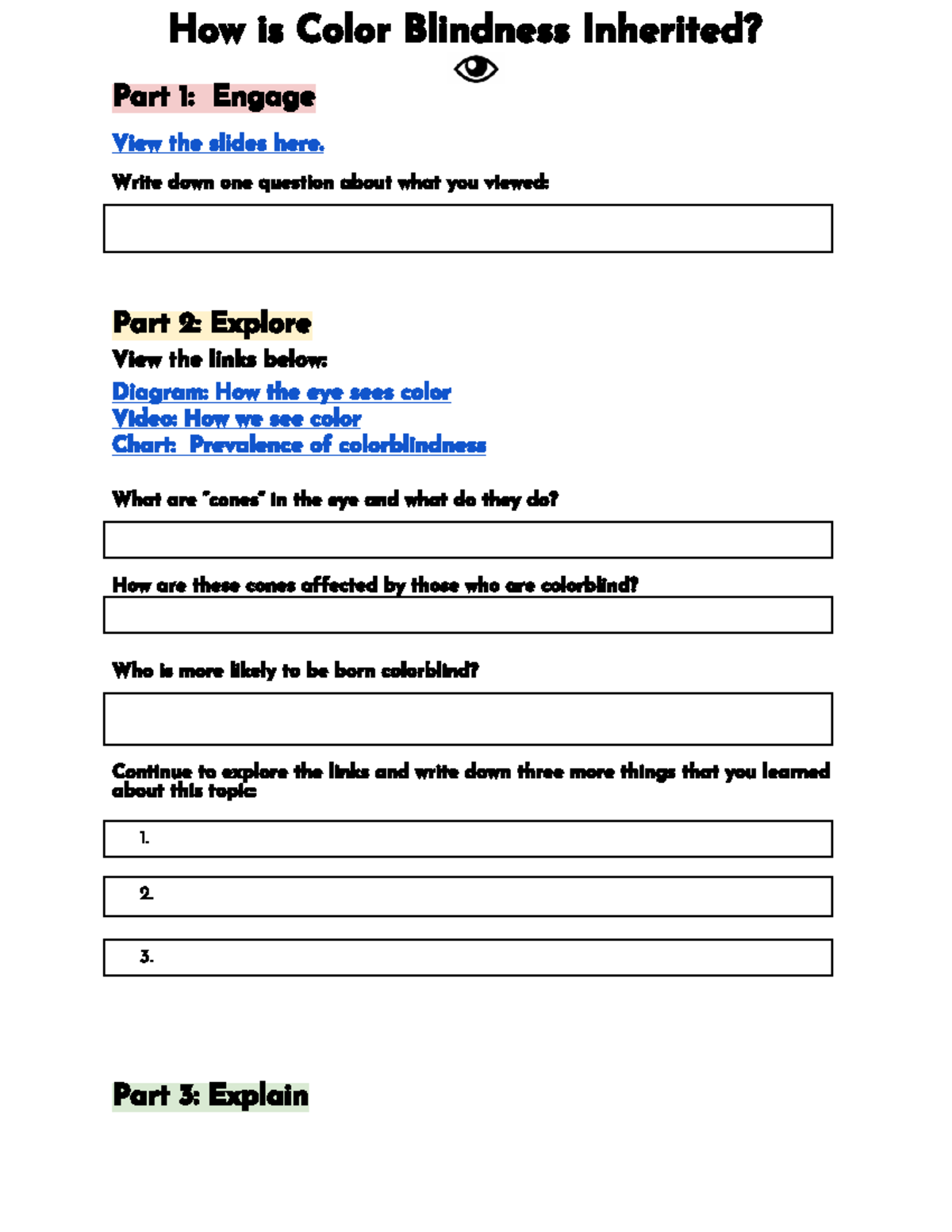 Science - Color blindness worksheet - How is Color Blindness Inherited ...